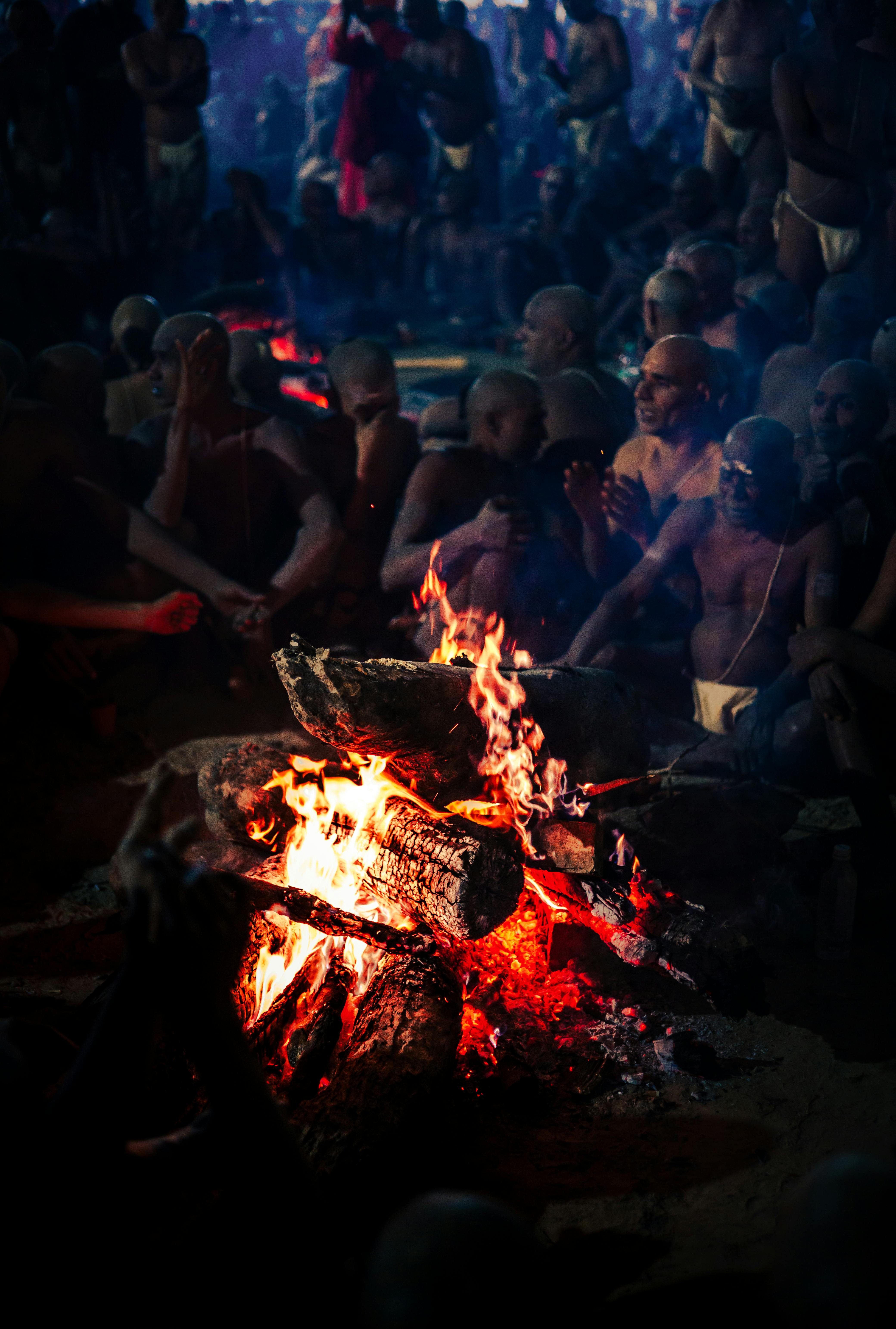Traditional Ritual with Group by Campfire · Free Stock Photo