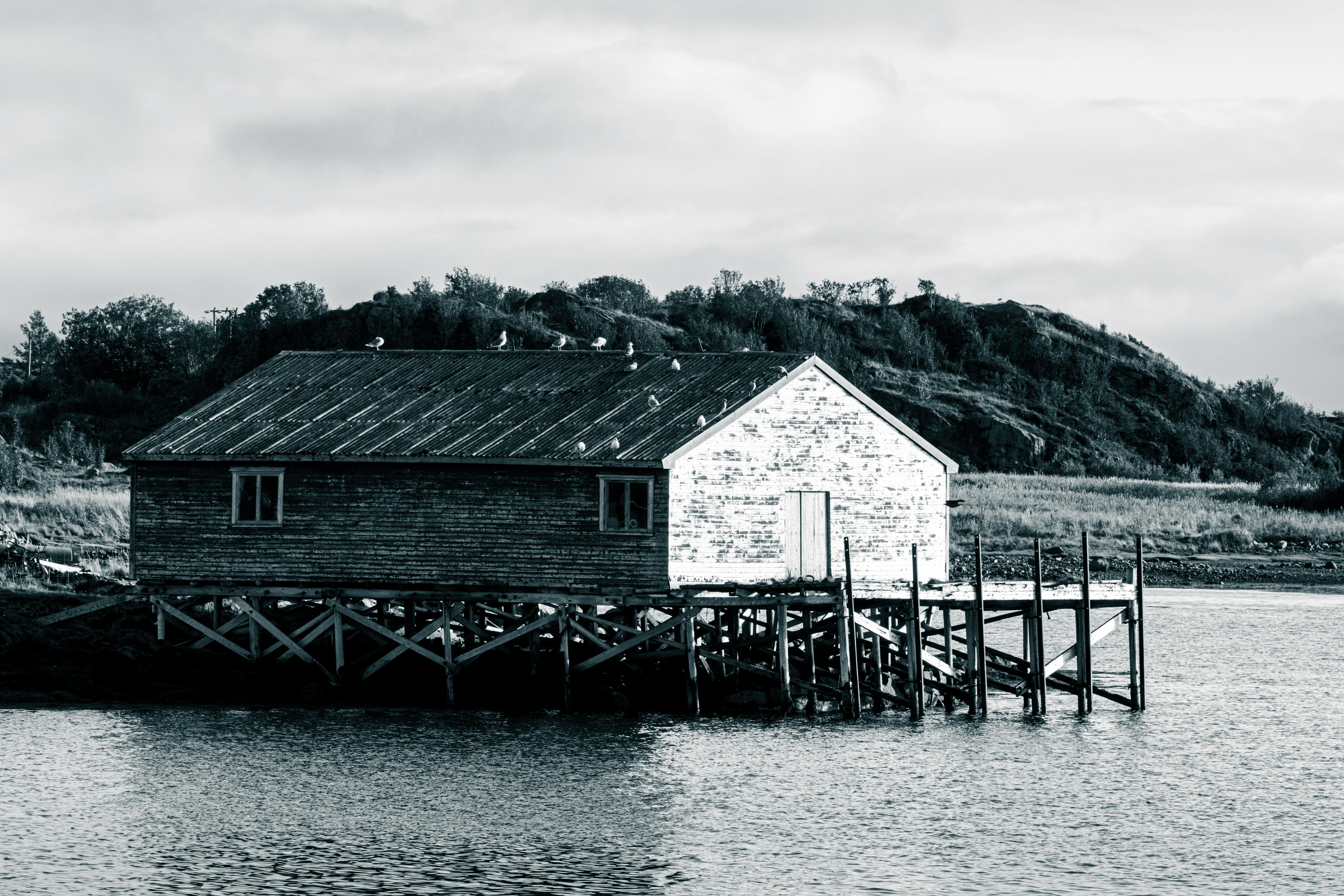 Rustic Pier House on Tranquil Lake · Free Stock Photo