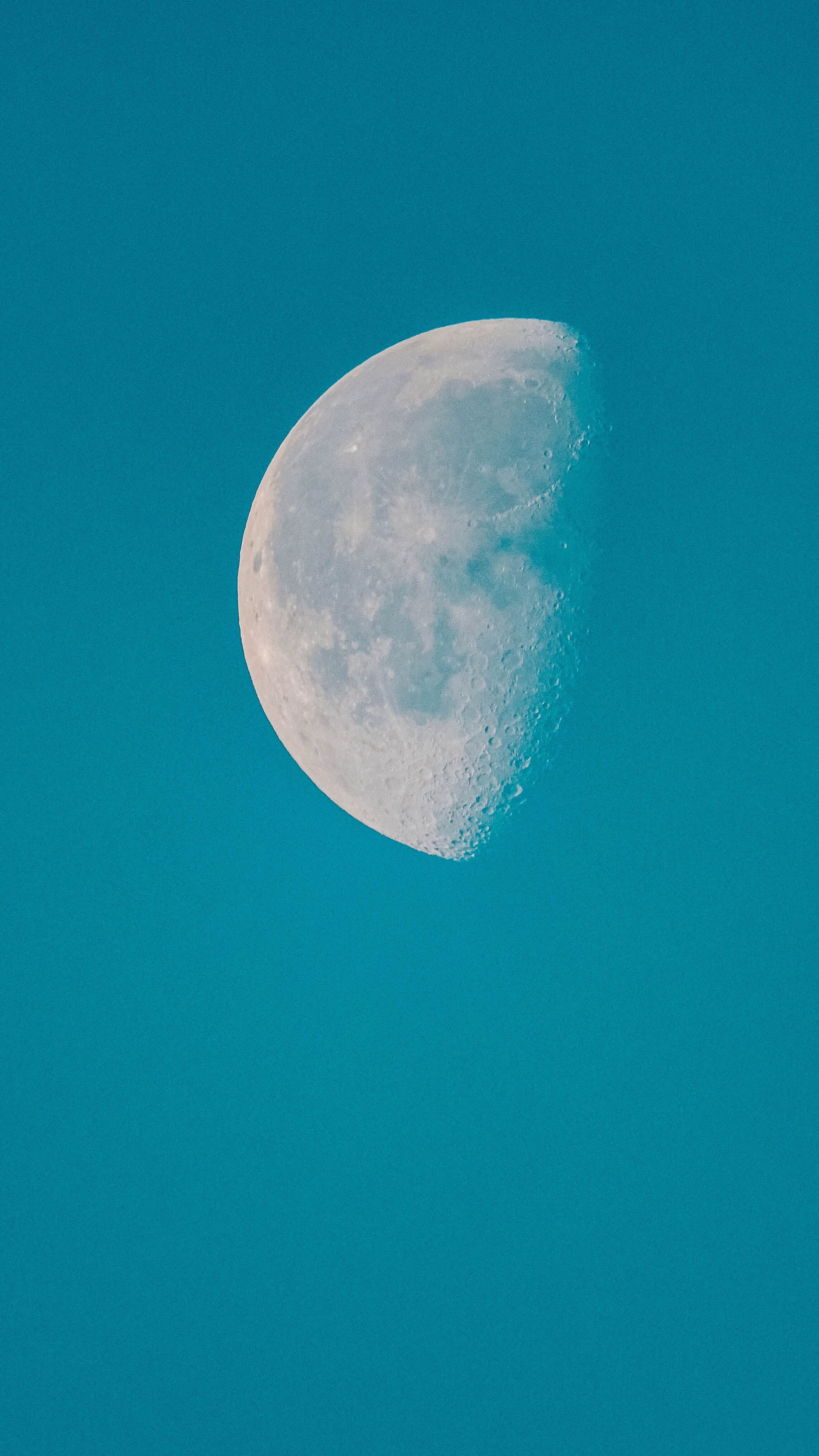 Turquoise Sky with Detailed Half Moon · Free Stock Photo