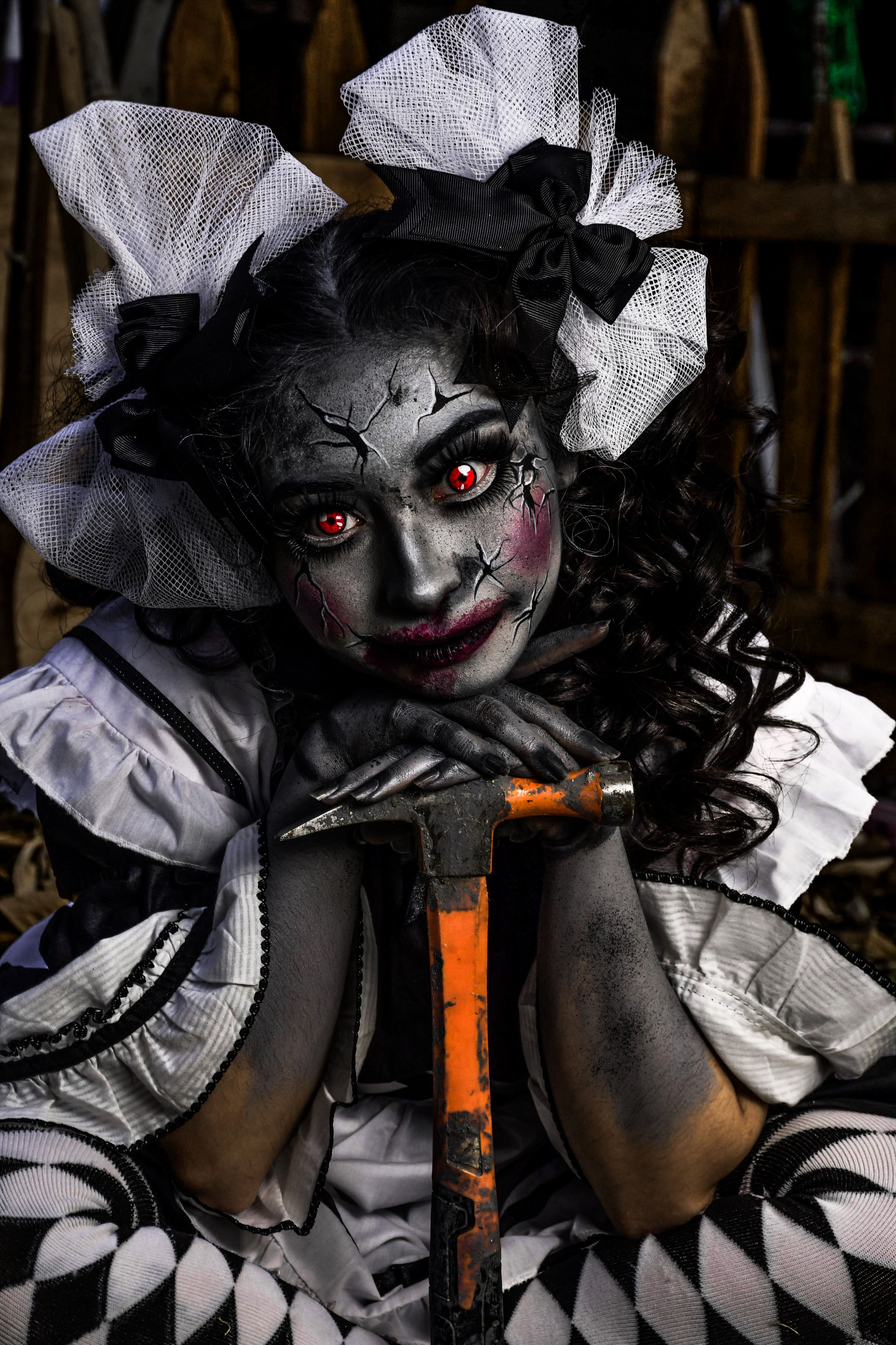 Spooky Clown Costume with Red Eyes · Free Stock Photo