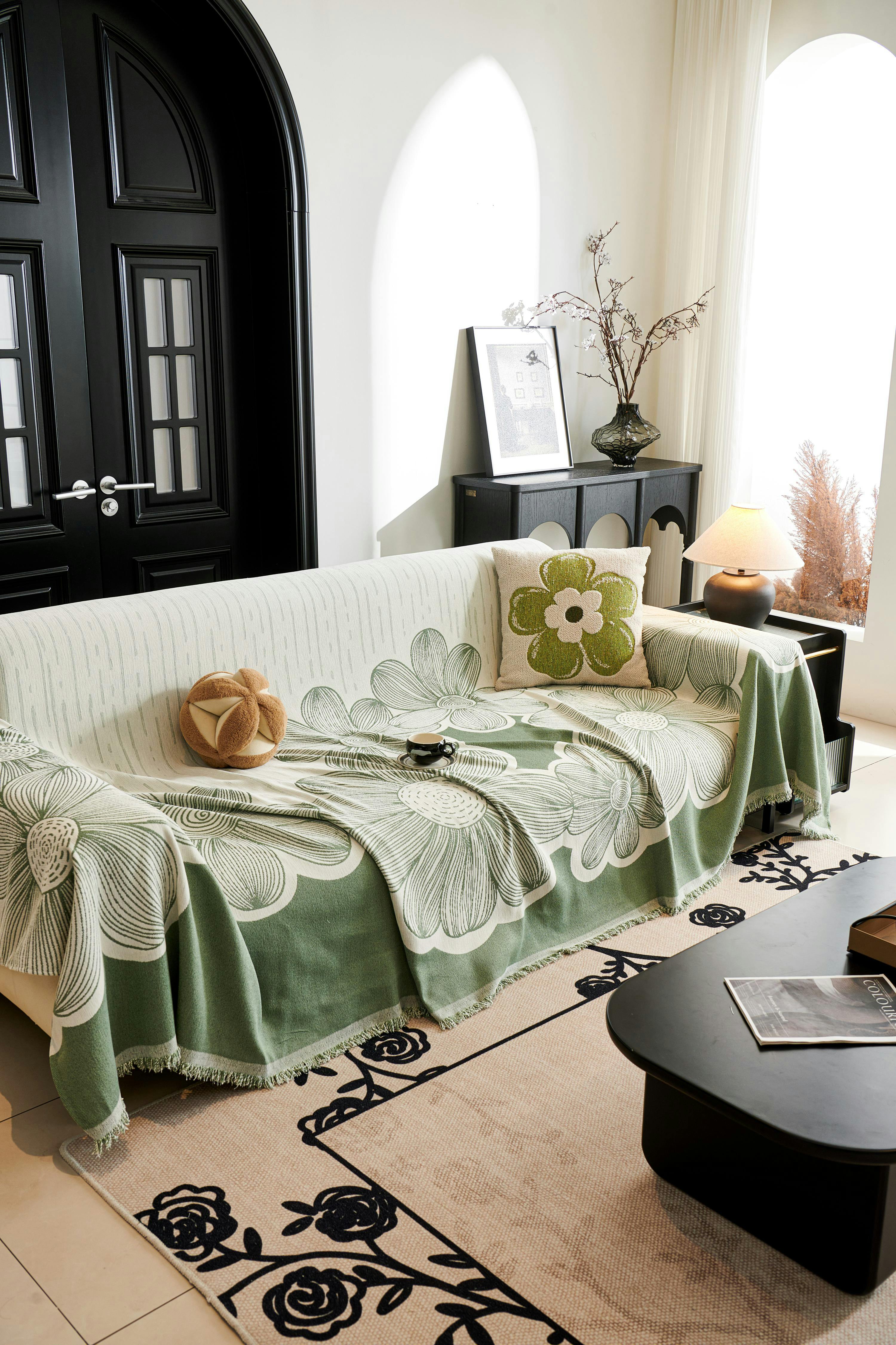 Elegant Living Room with Decorative Sofa Cover · Free Stock Photo