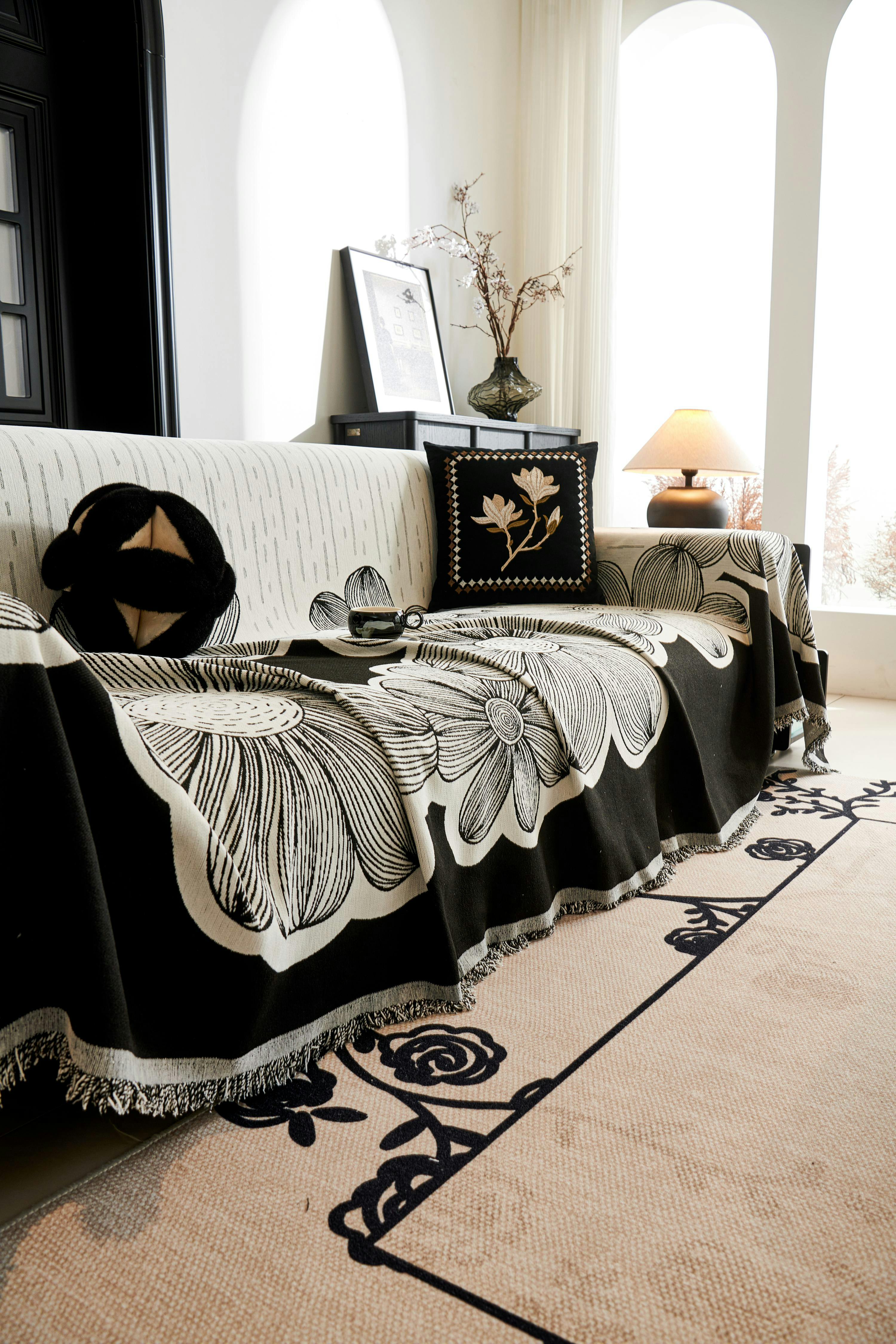 Elegant Floral Sofa Cover in Modern Living Room · Free Stock Photo