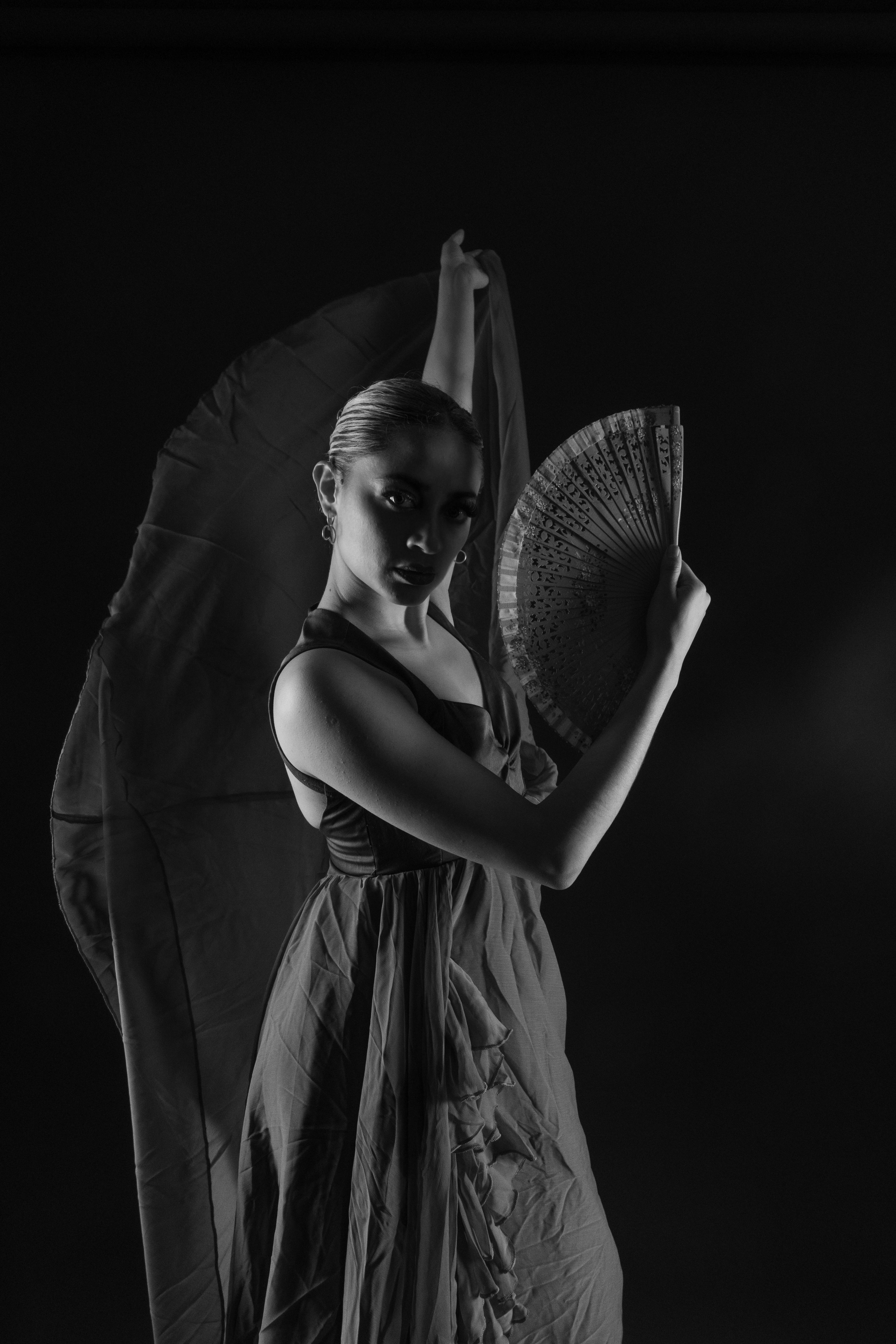 Elegant Flamenco Dancer with Fan in Dramatic Lighting · Free Stock Photo