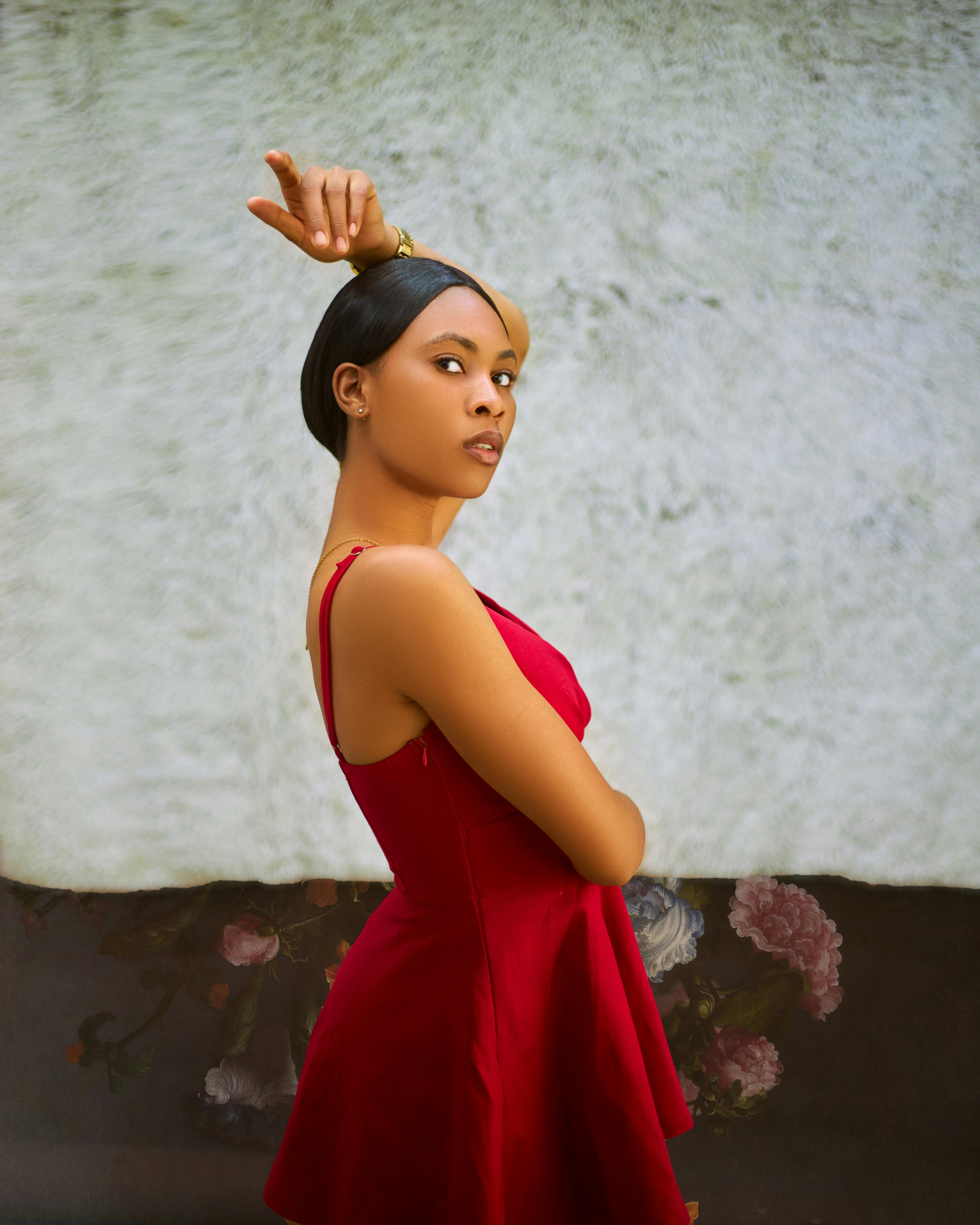 Female Fashion Model With Red Background Photos, Download The BEST Free ...