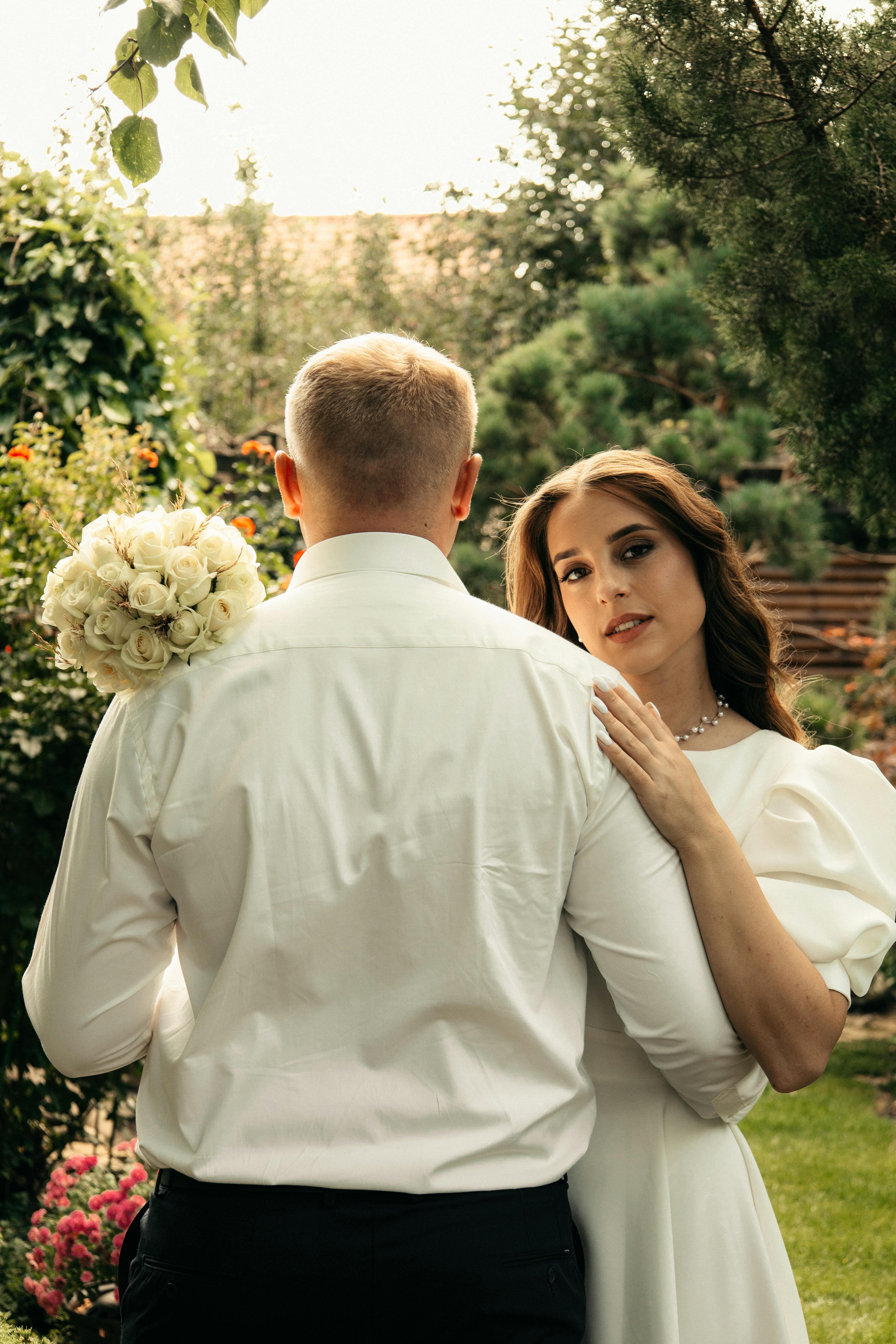 Romantic Outdoor Wedding Portrait of Bride and Groom · Free Stock Photo