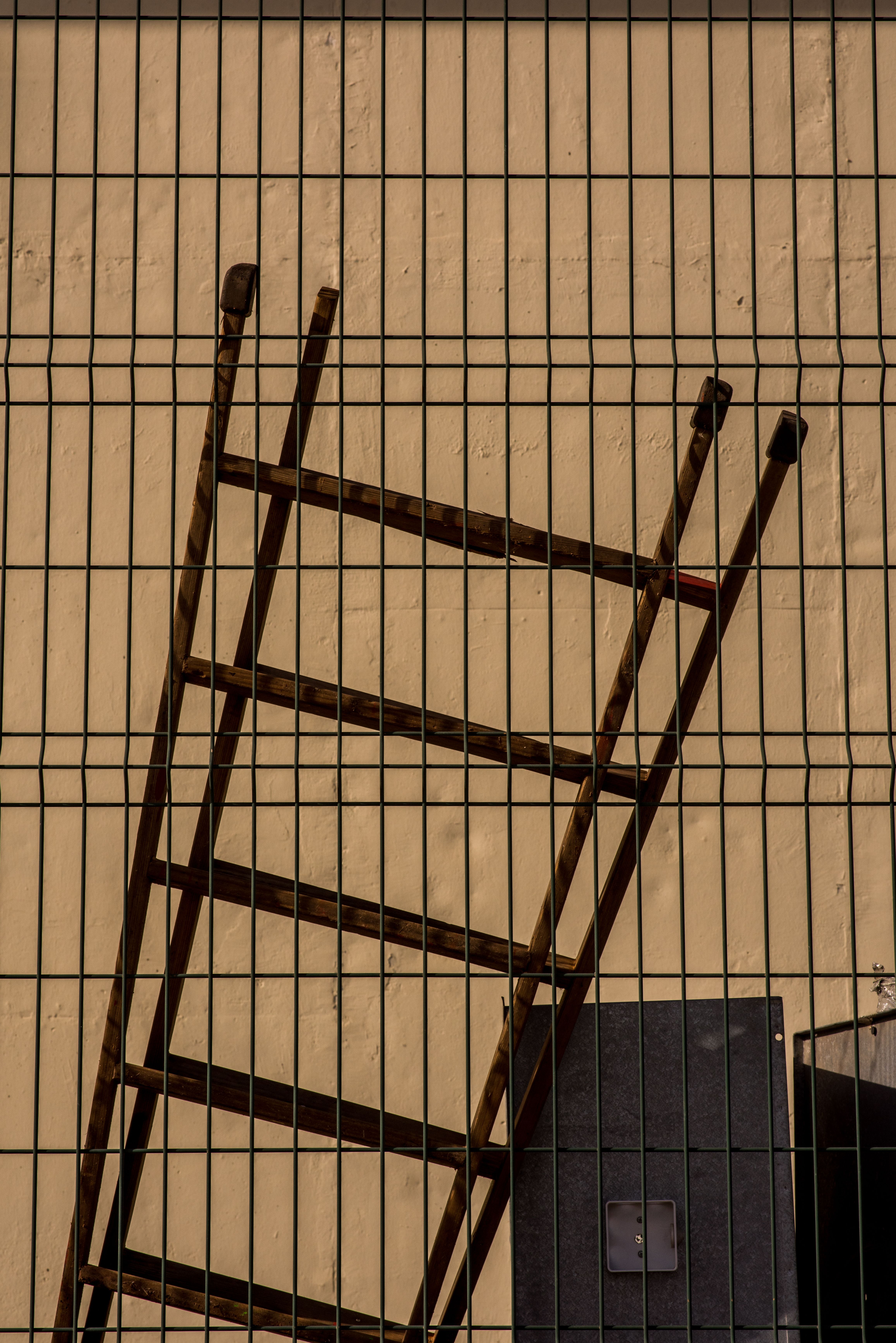 Rusty Ladder Leaning Against Metal Fence Outdoors · Free Stock Photo