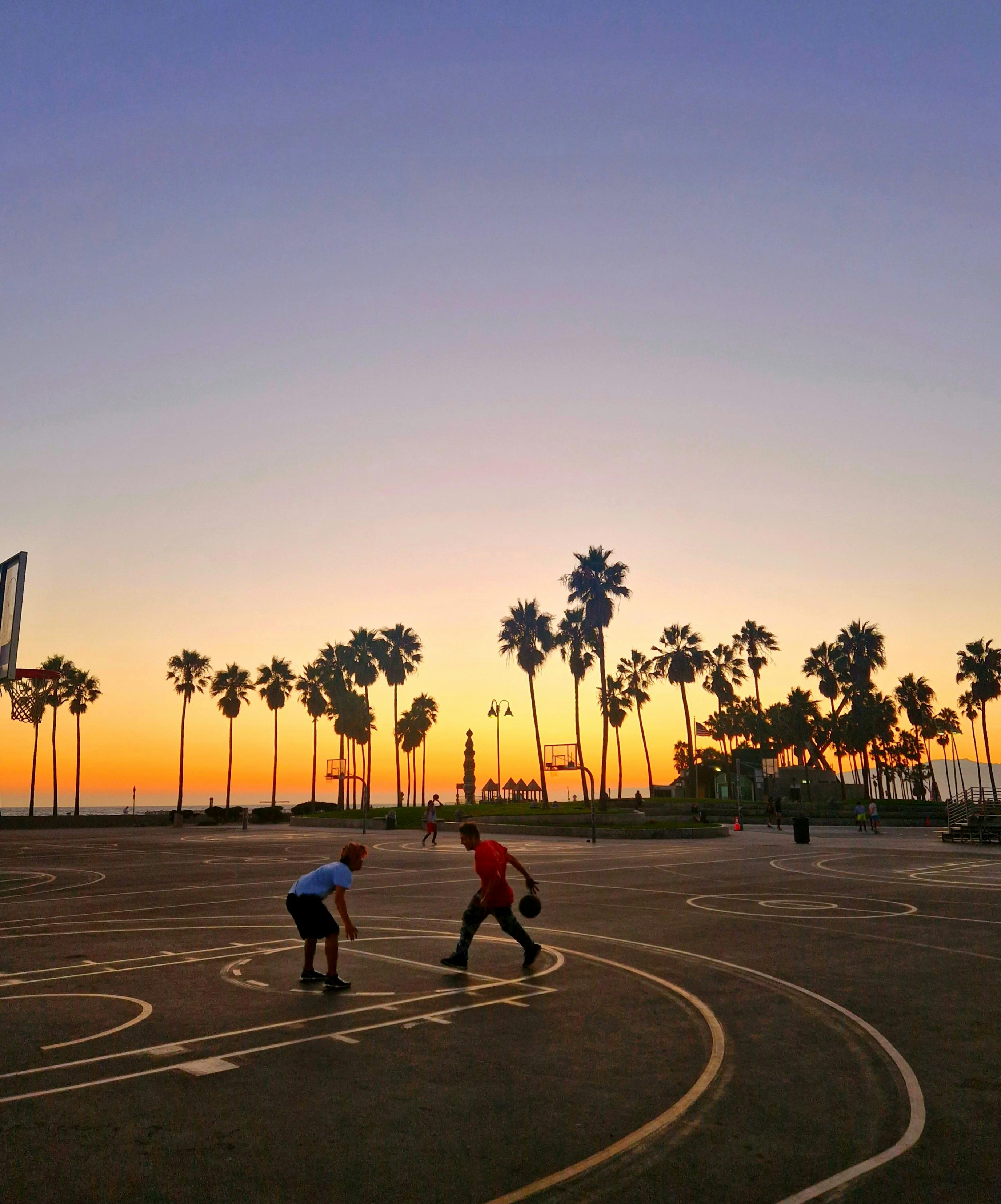 Sunset Basketball on Venice Beach Court · Free Stock Photo