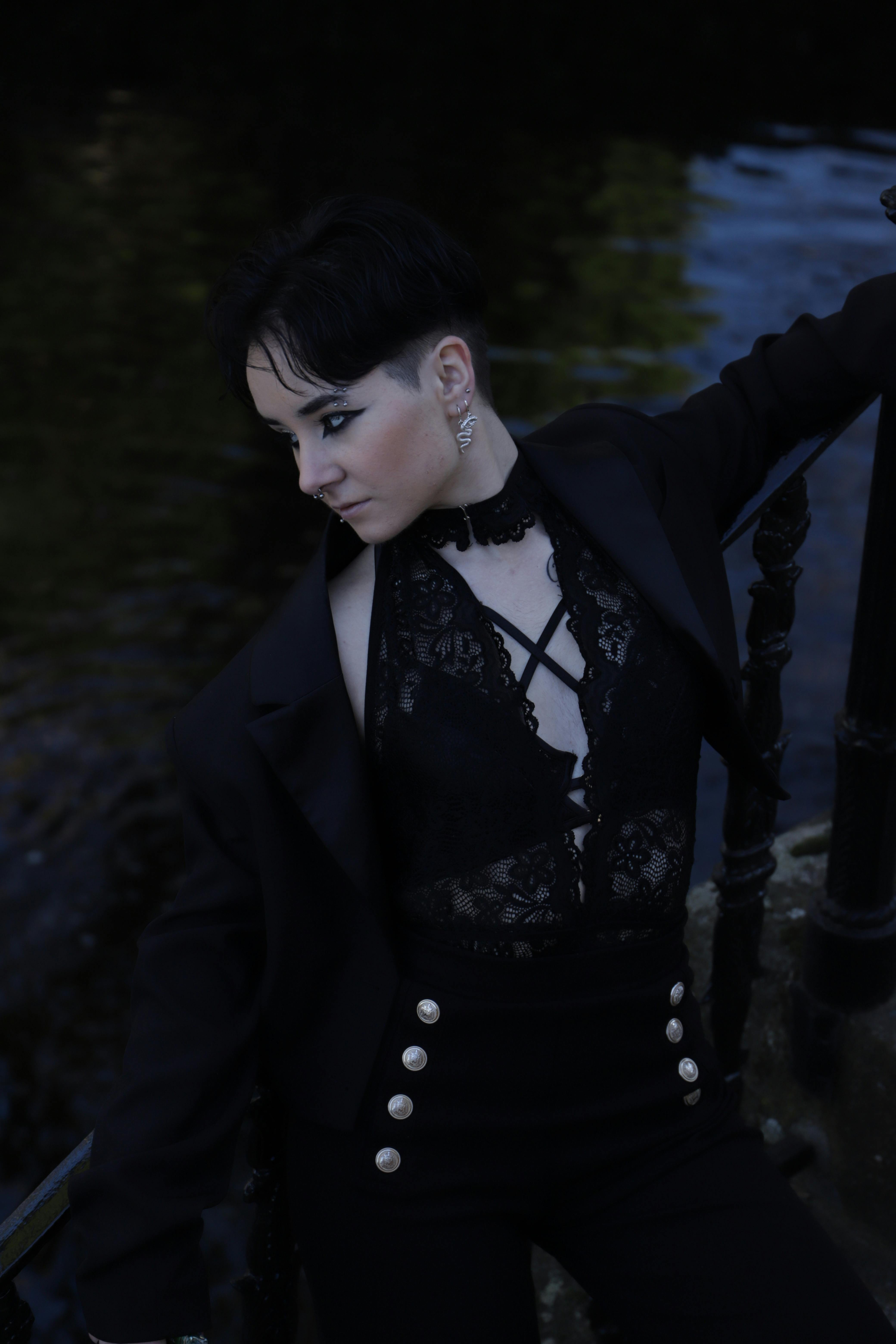 Gothic Fashion Portrait by Riverside at Night · Free Stock Photo