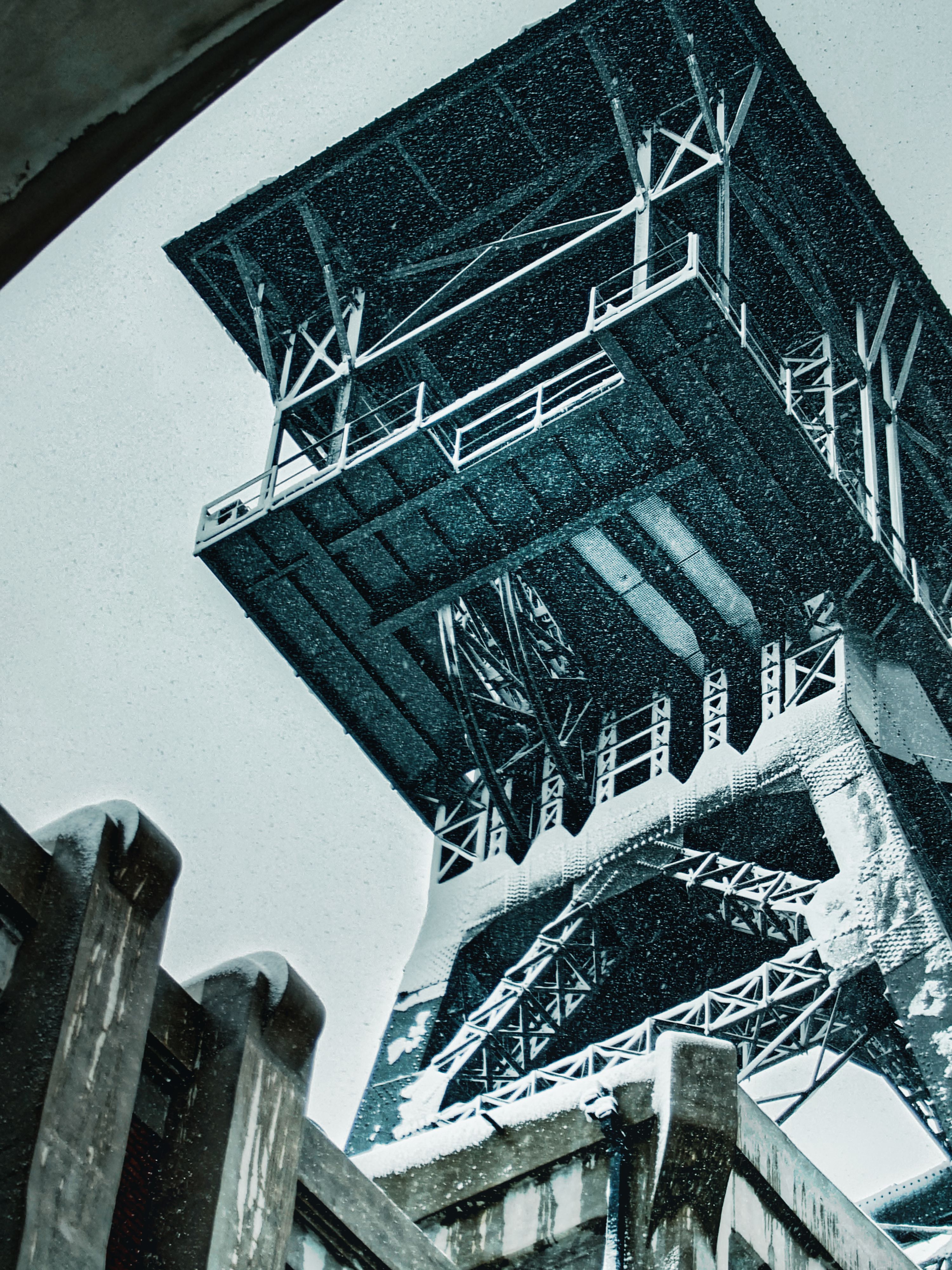 Industrial Tower in Winter Snowfall · Free Stock Photo