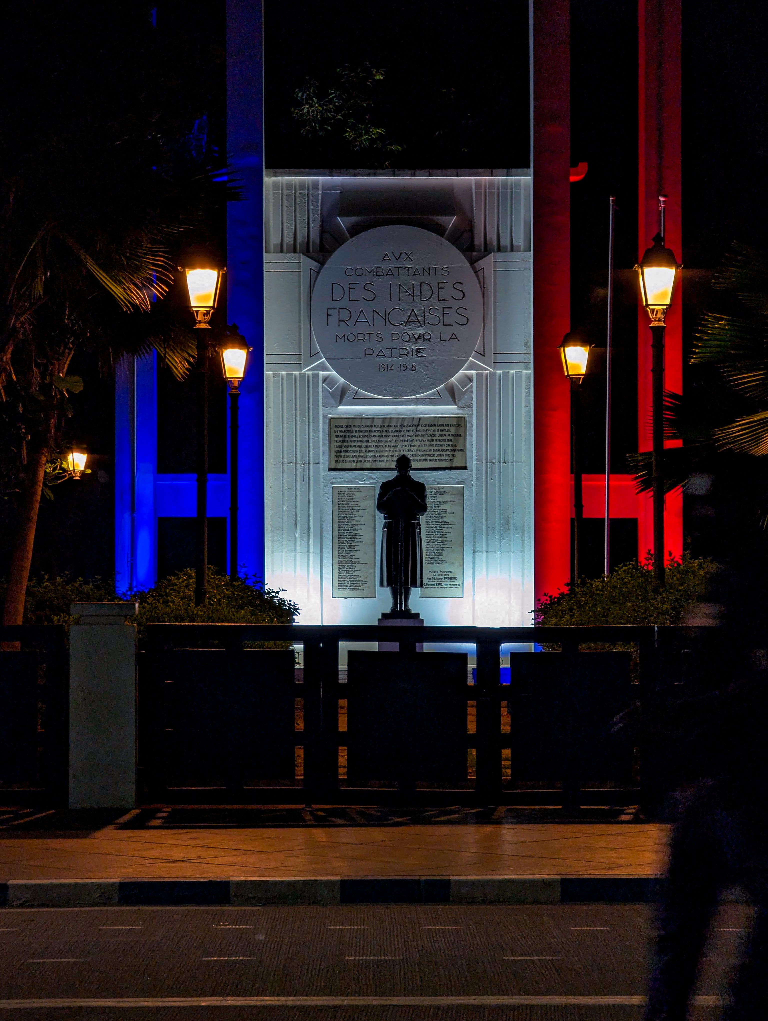 Illuminated Monument with Red, White, and Blue Lights · Free Stock Photo