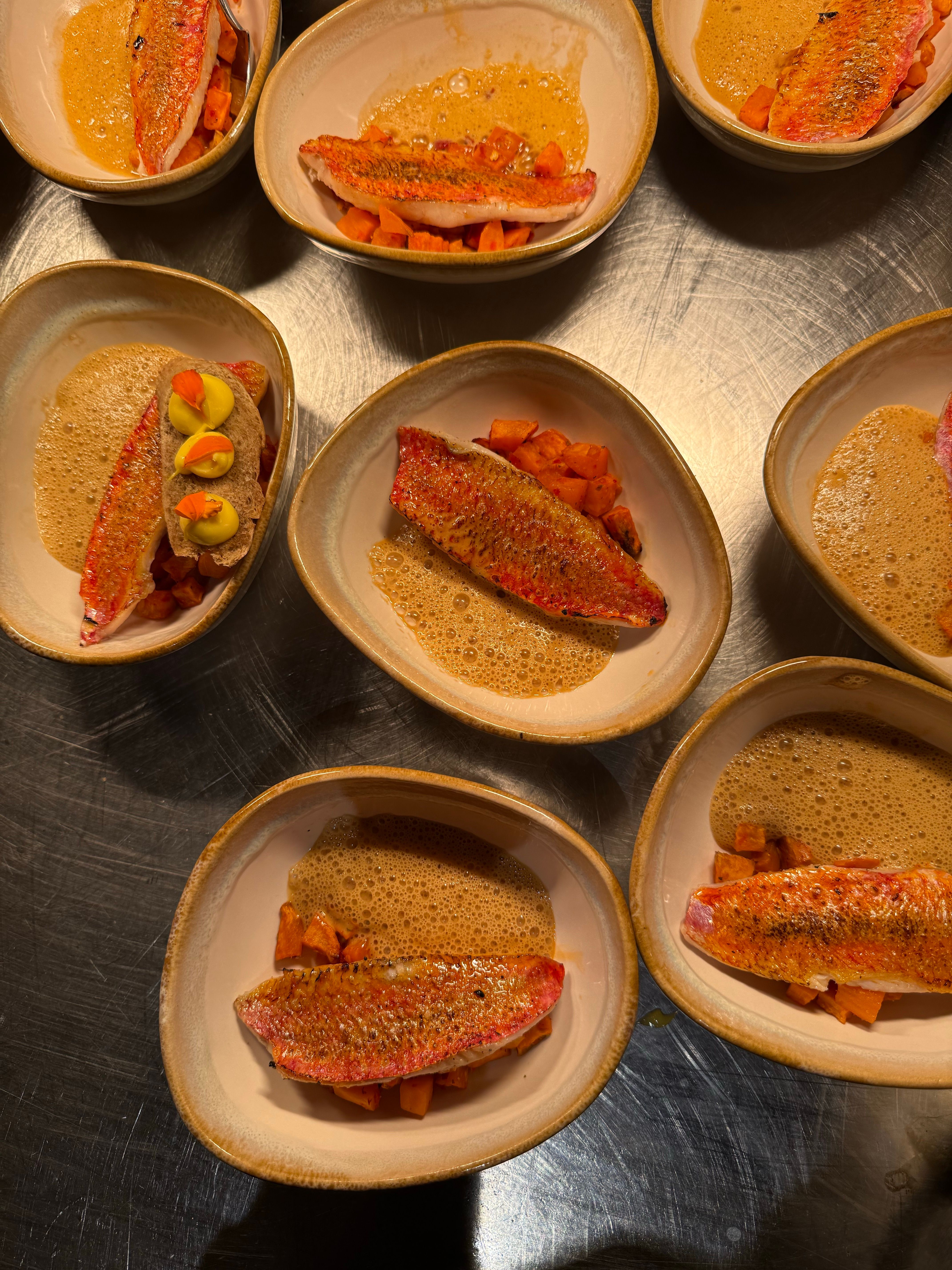 Gourmet Red Mullet Dish with Vegetables · Free Stock Photo