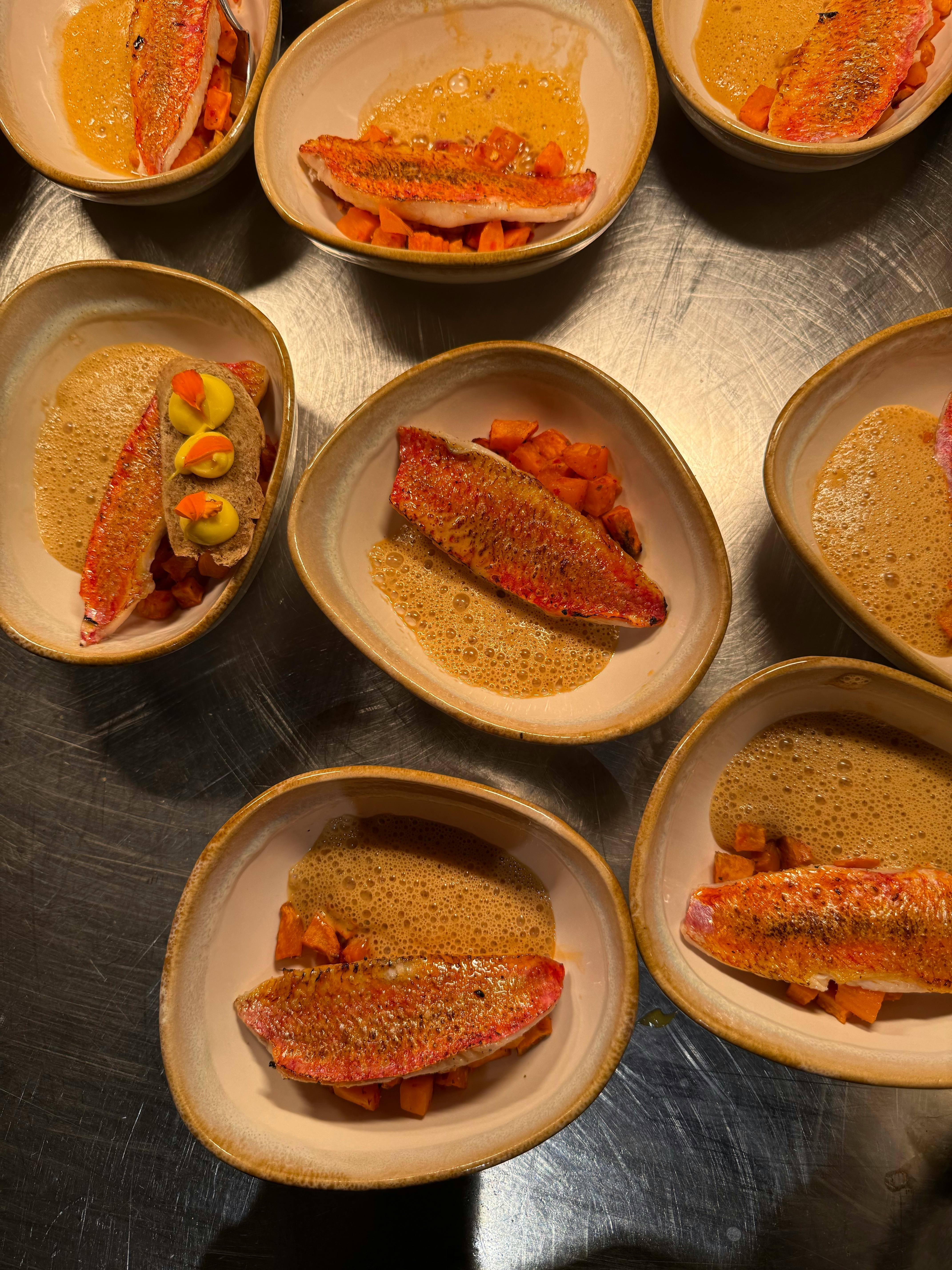 Gourmet Red Mullet Dish with Vegetables · Free Stock Photo