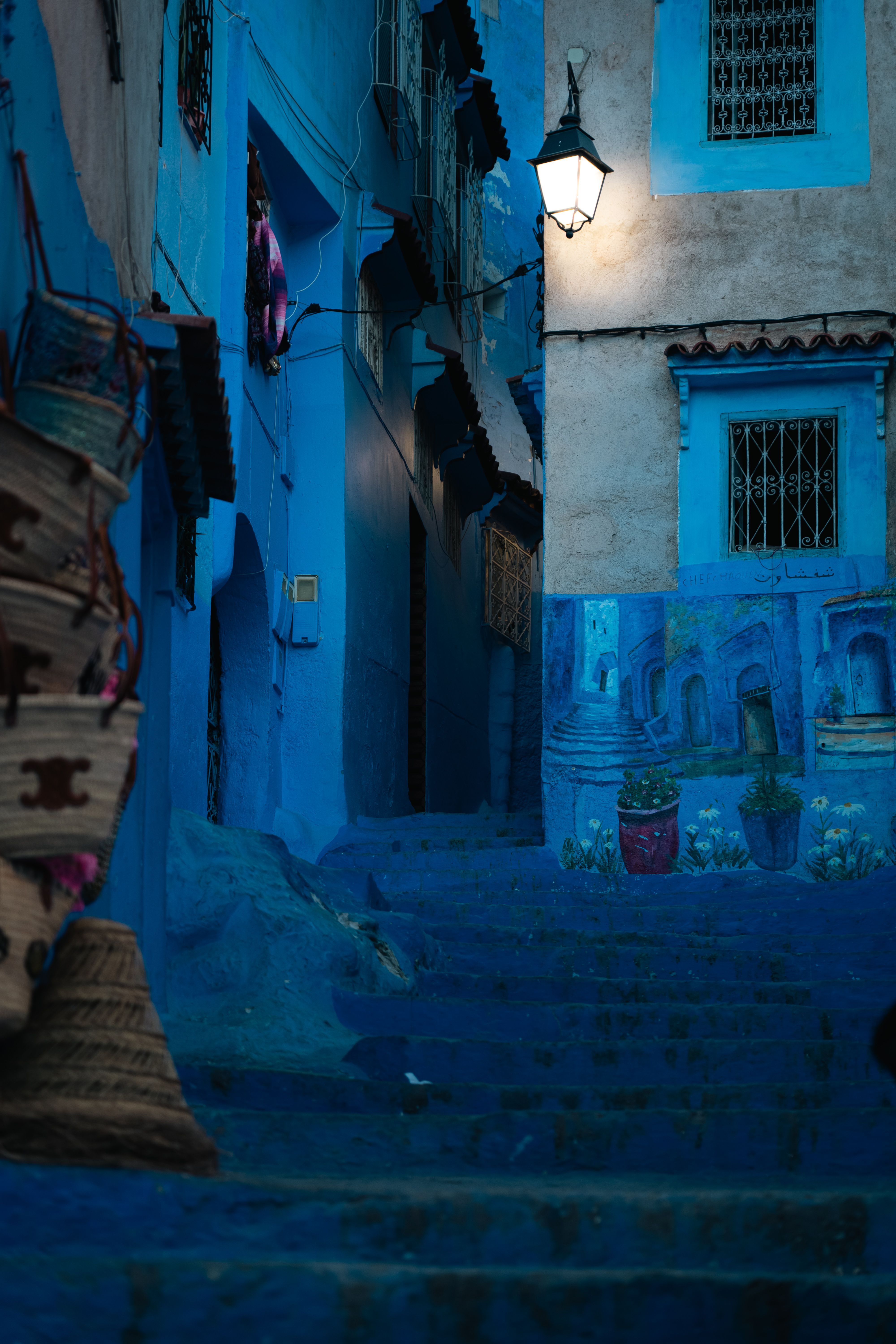 Charming Blue Alleyway in Chefchaouen at Night · Free Stock Photo