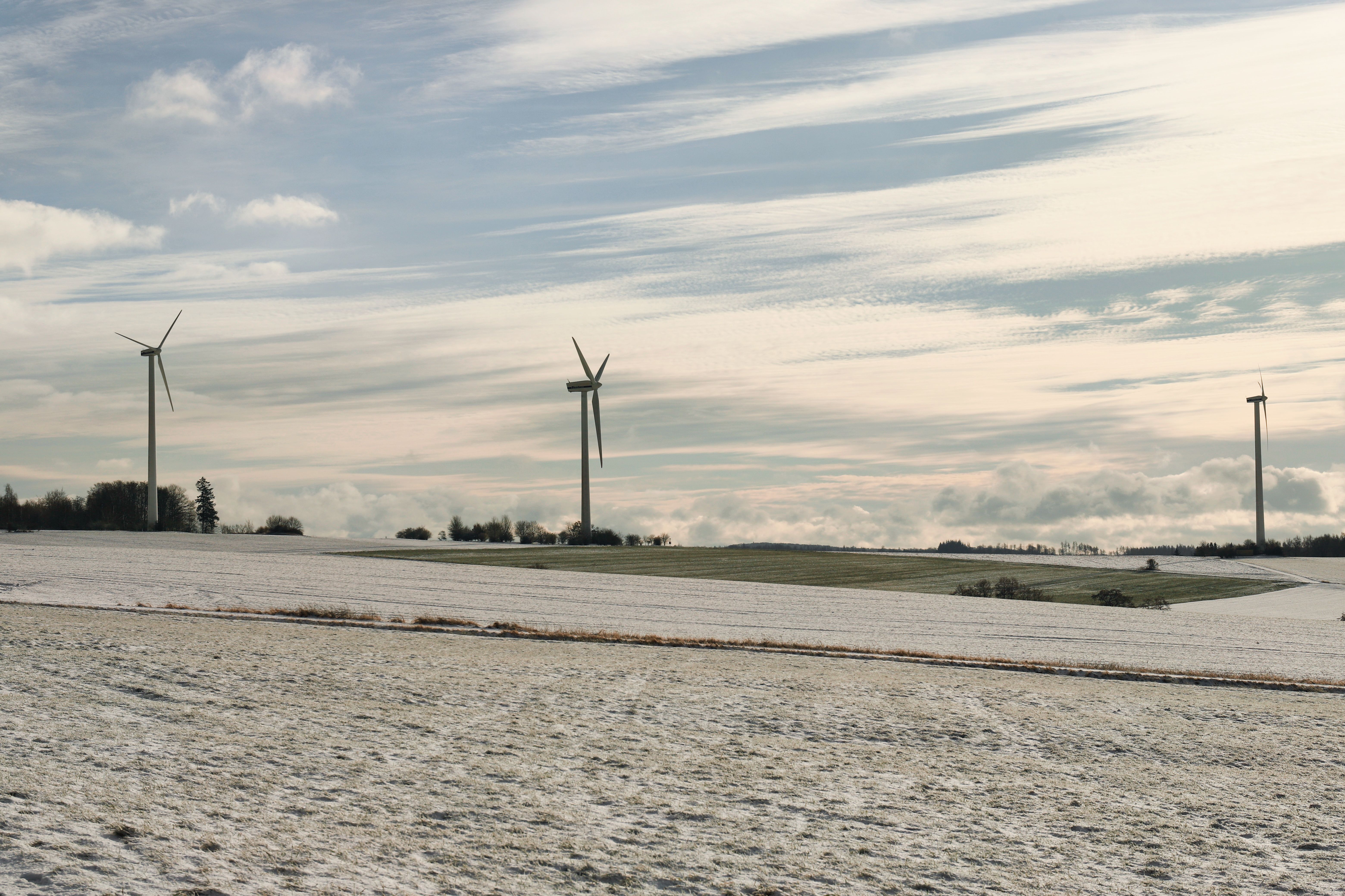 Winter Landscape with Wind Turbines and Snow · Free Stock Photo