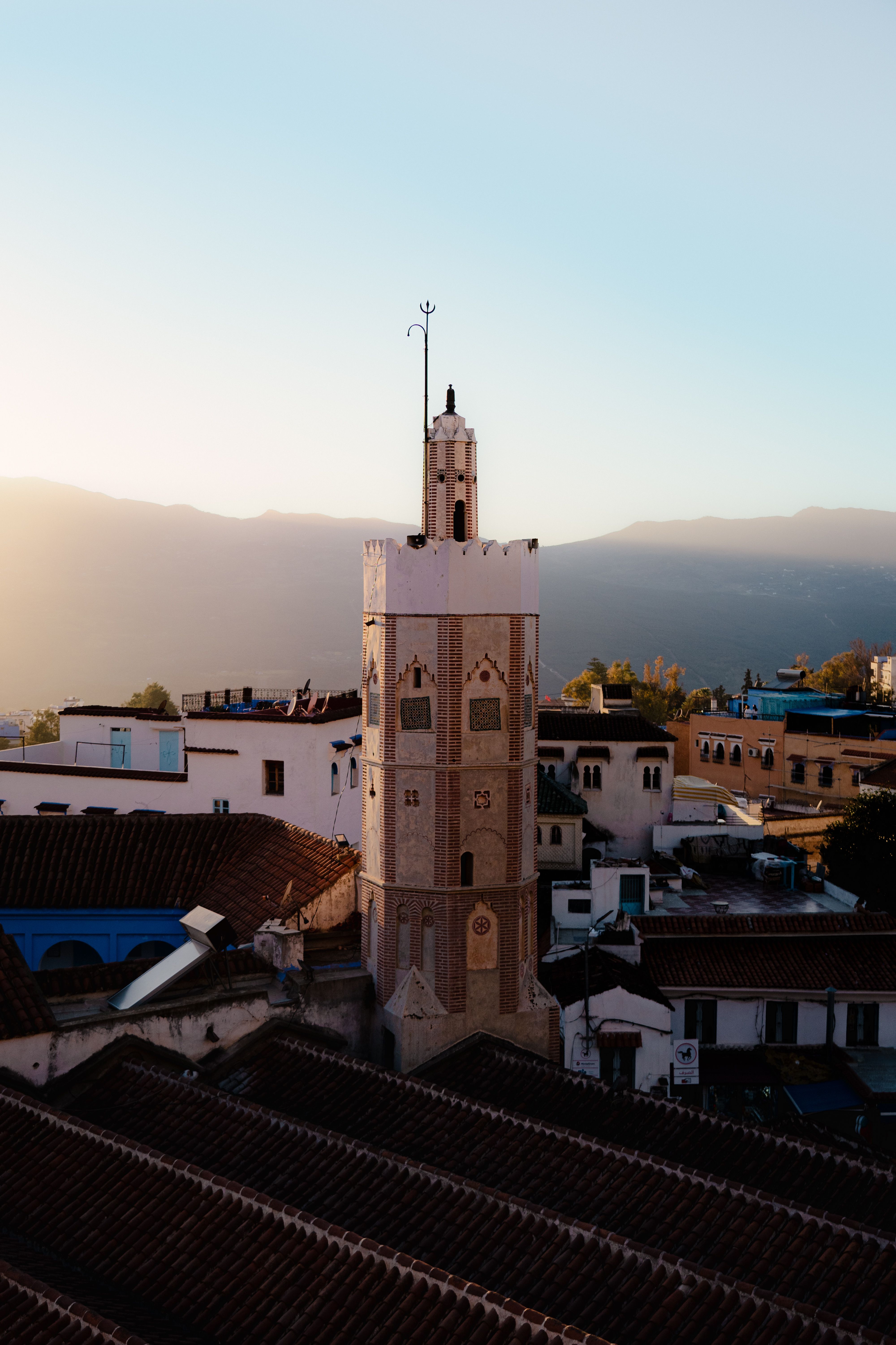 Sunset View of Moroccan Mosque in Chefchaouen · Free Stock Photo