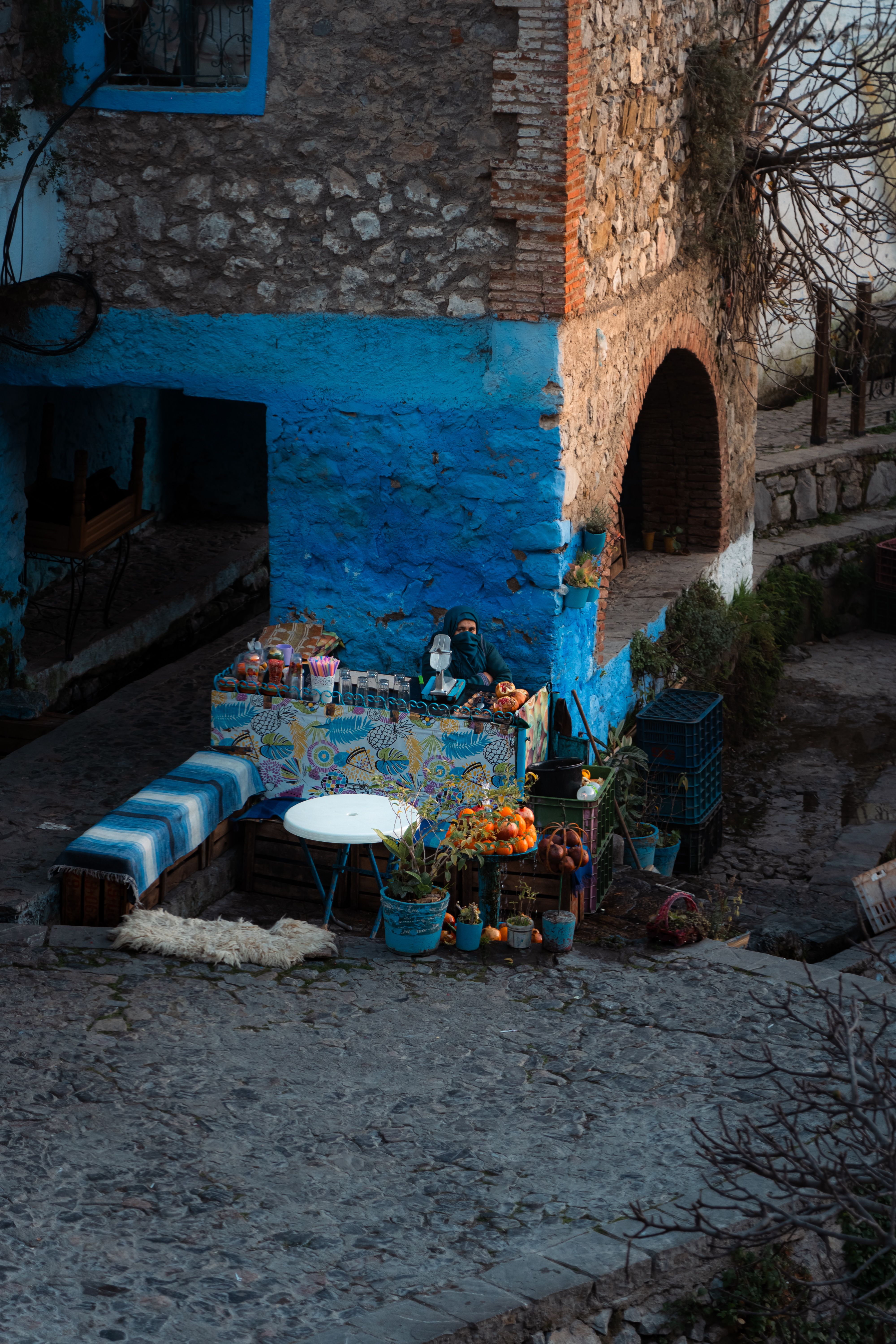 Charming Mediterranean Street Corner in Blue · Free Stock Photo