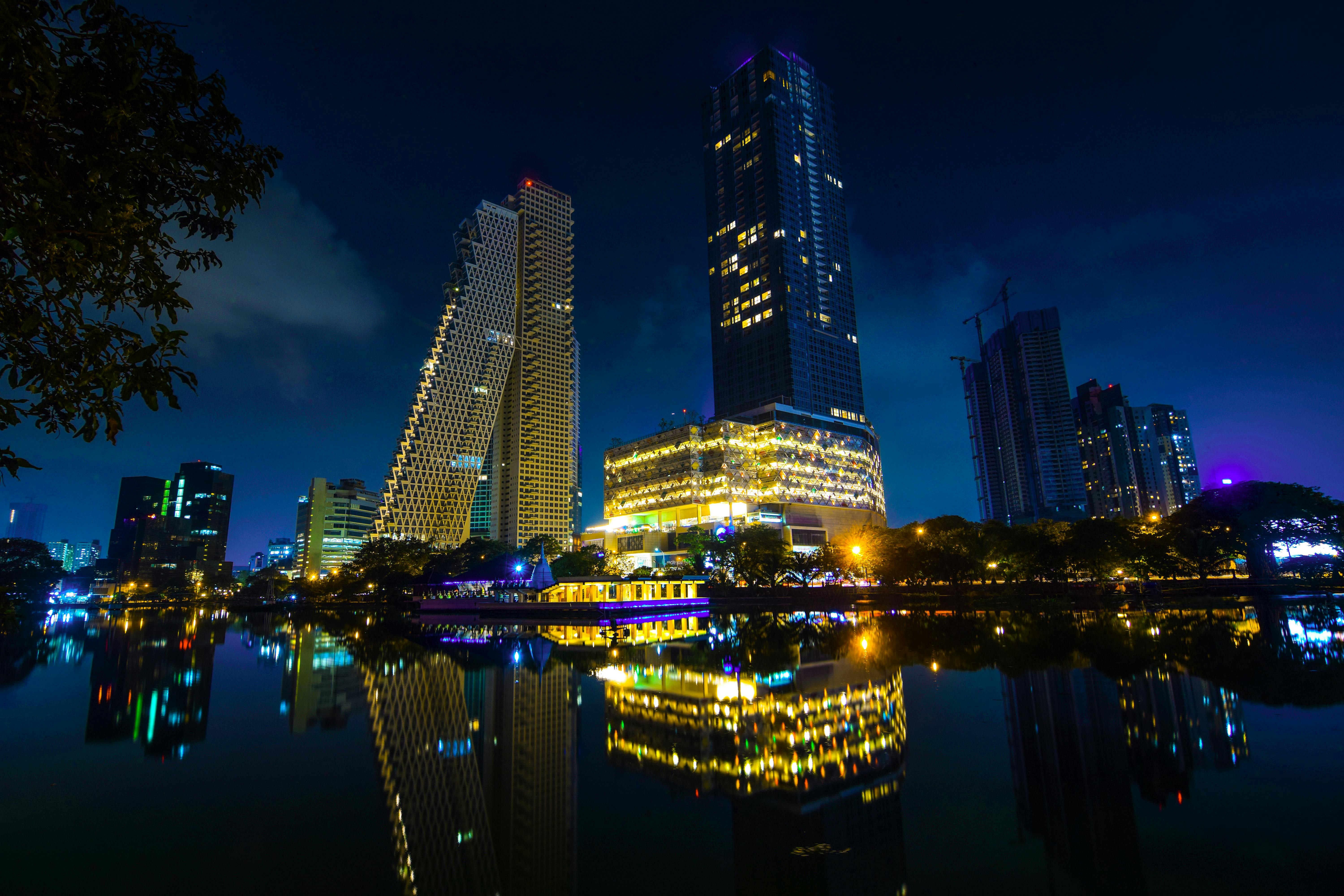 Colombo Skyline at Night with Reflections · Free Stock Photo