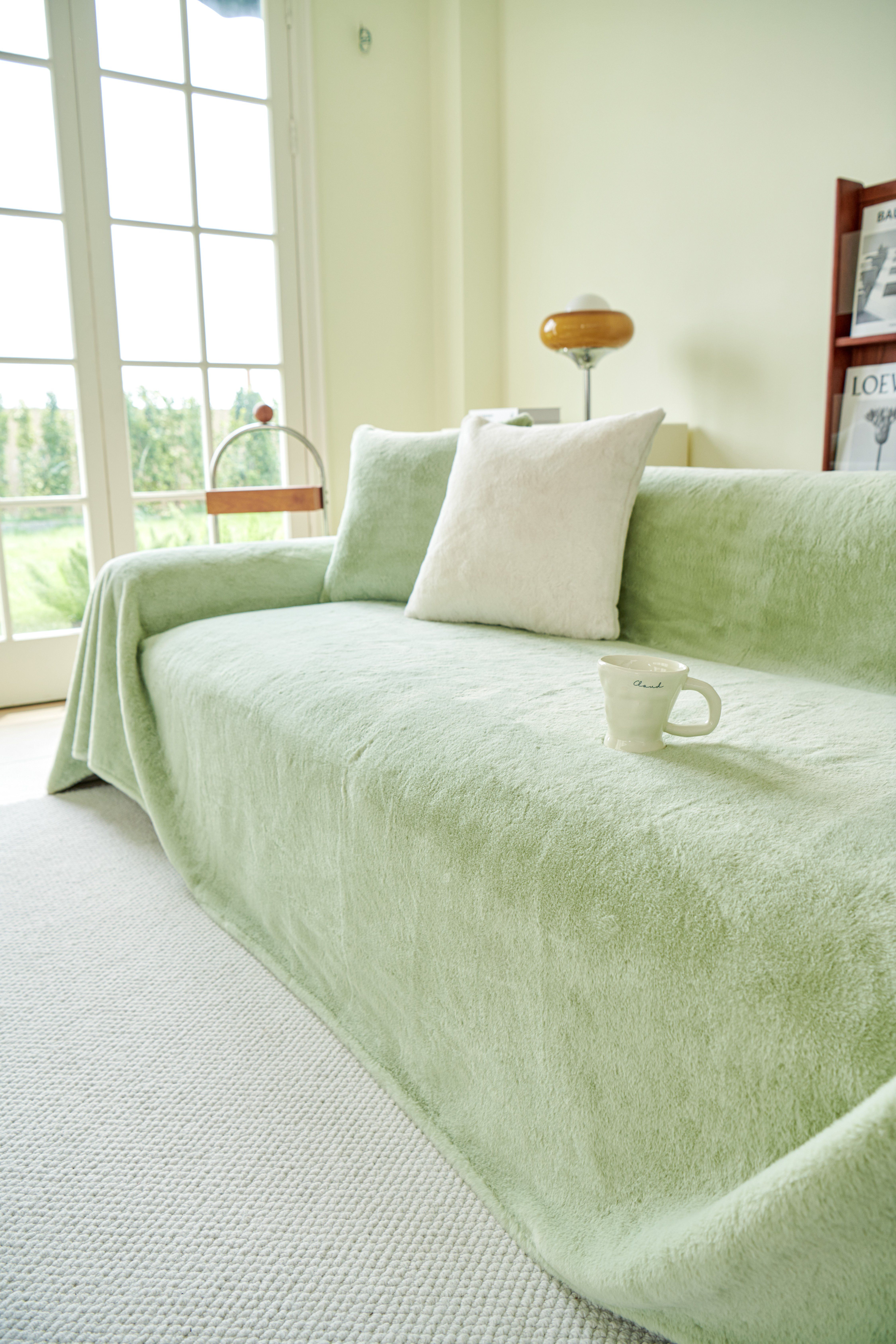 Cozy Mint Green Sofa with White Pillow in Bright Room · Free Stock Photo