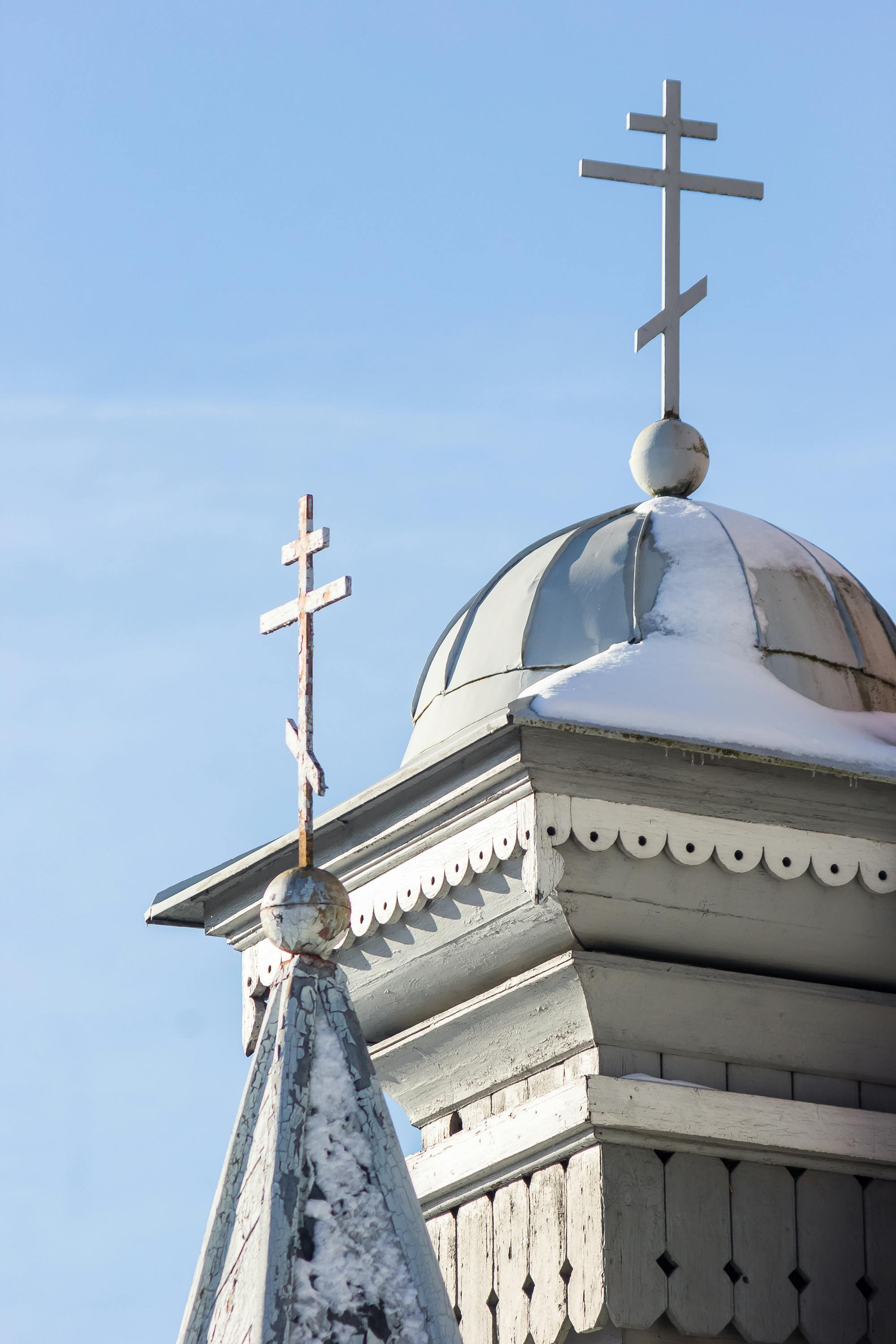 Church Steeple Domes with Orthodox Crosses in Winter · Free Stock Photo