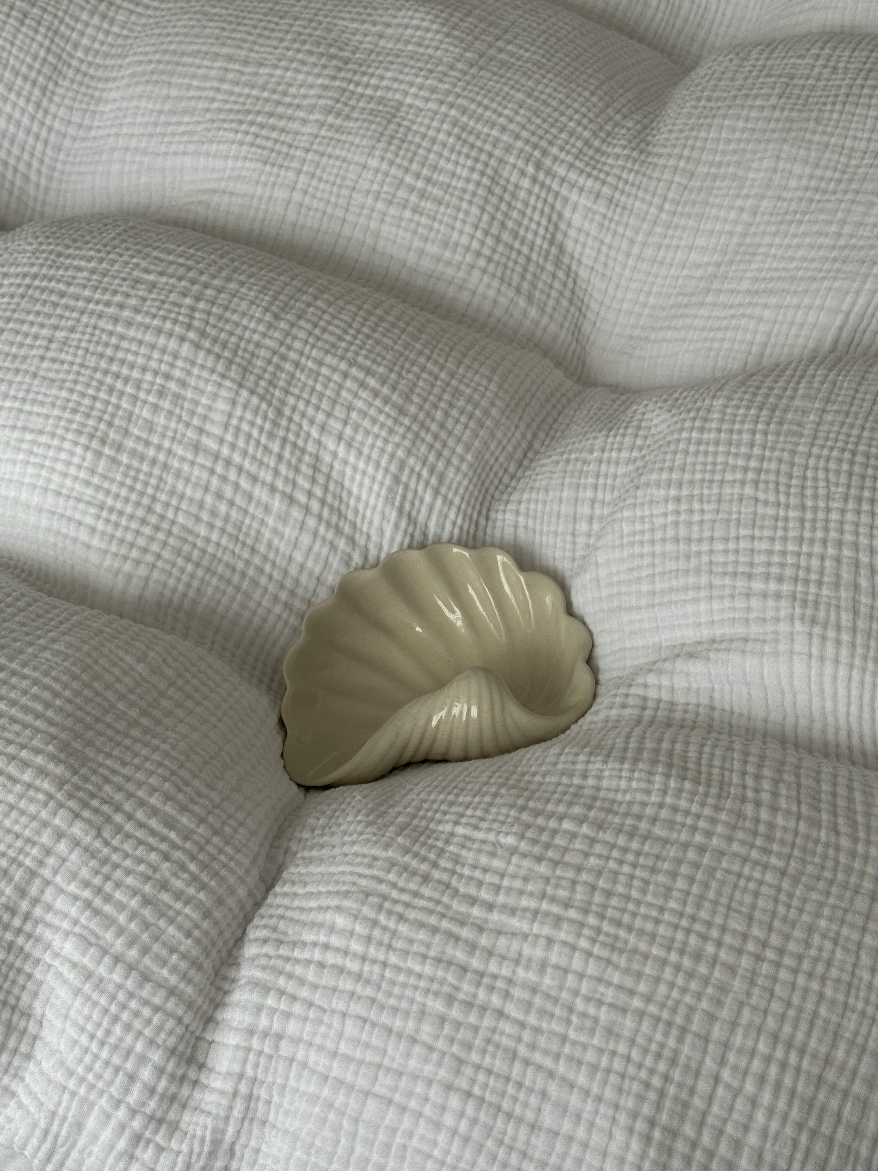 Minimalist Shell-Shaped Dish on White Bedding · Free Stock Photo