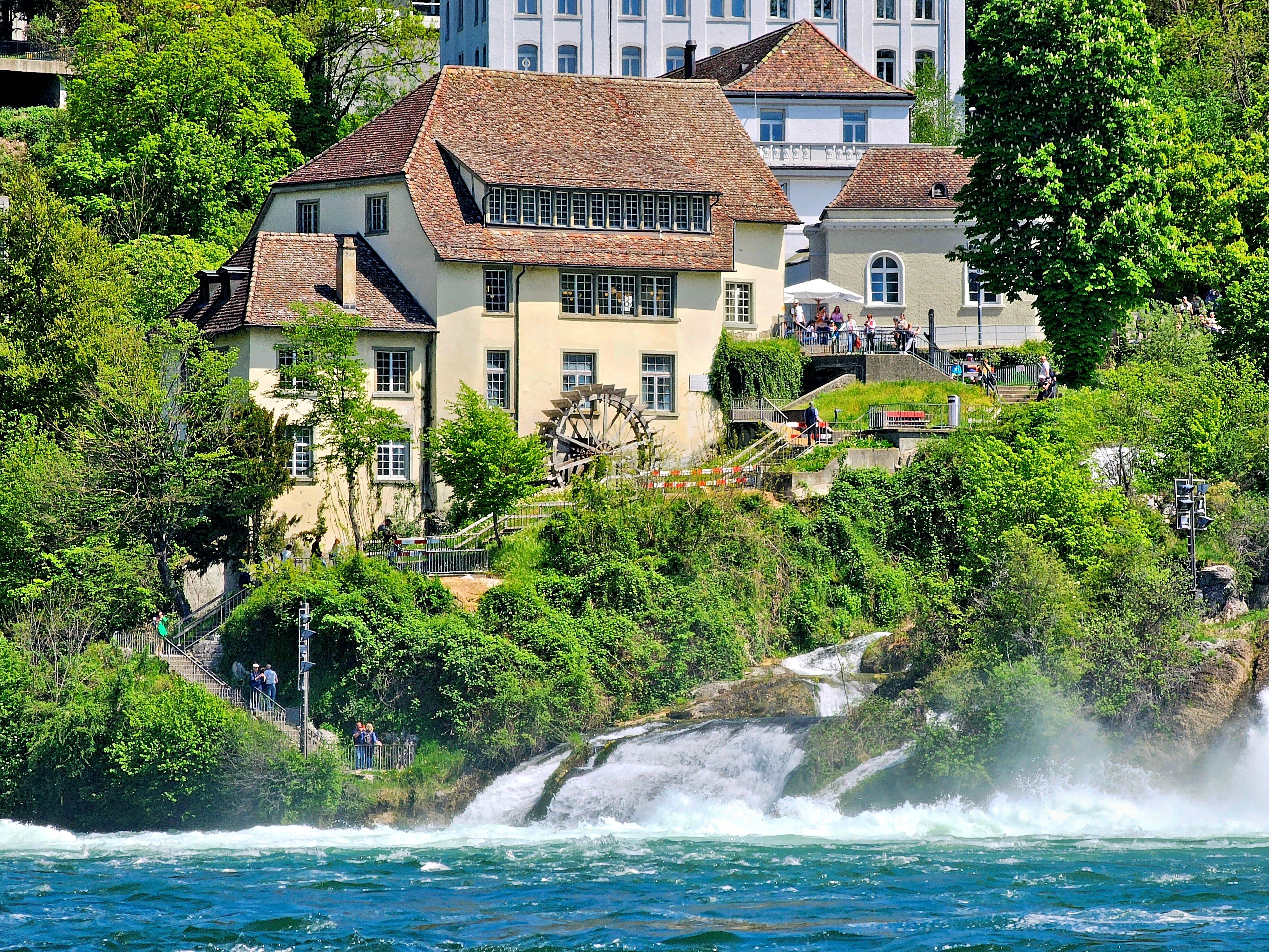 Charming Building Overlook at Rhine Falls in Summer · Free Stock Photo