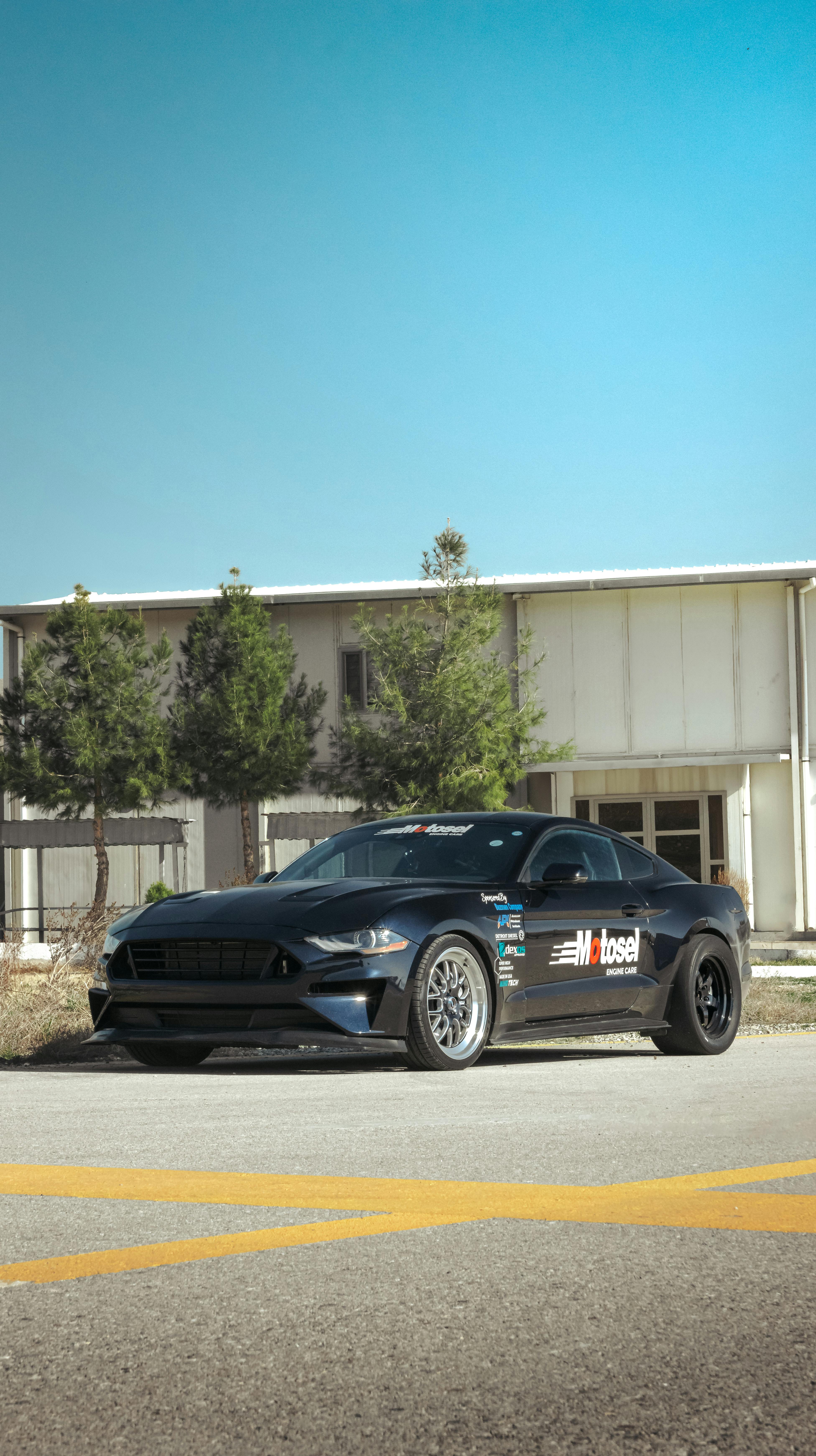 Black Ford Mustang GT Racing Car Outdoors · Free Stock Photo