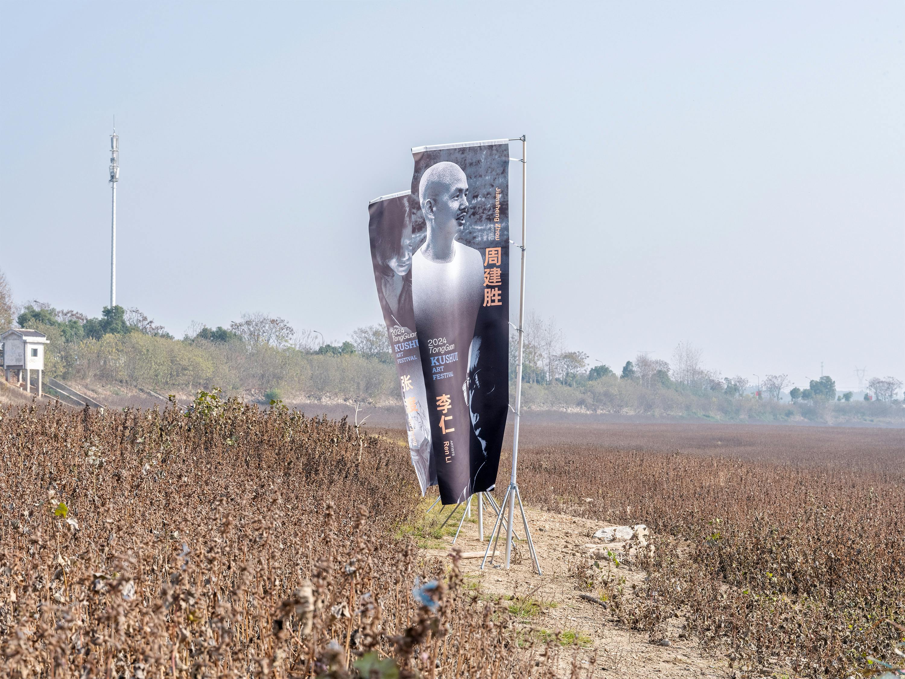 Advertising Banners in Rural Field Setting · Free Stock Photo