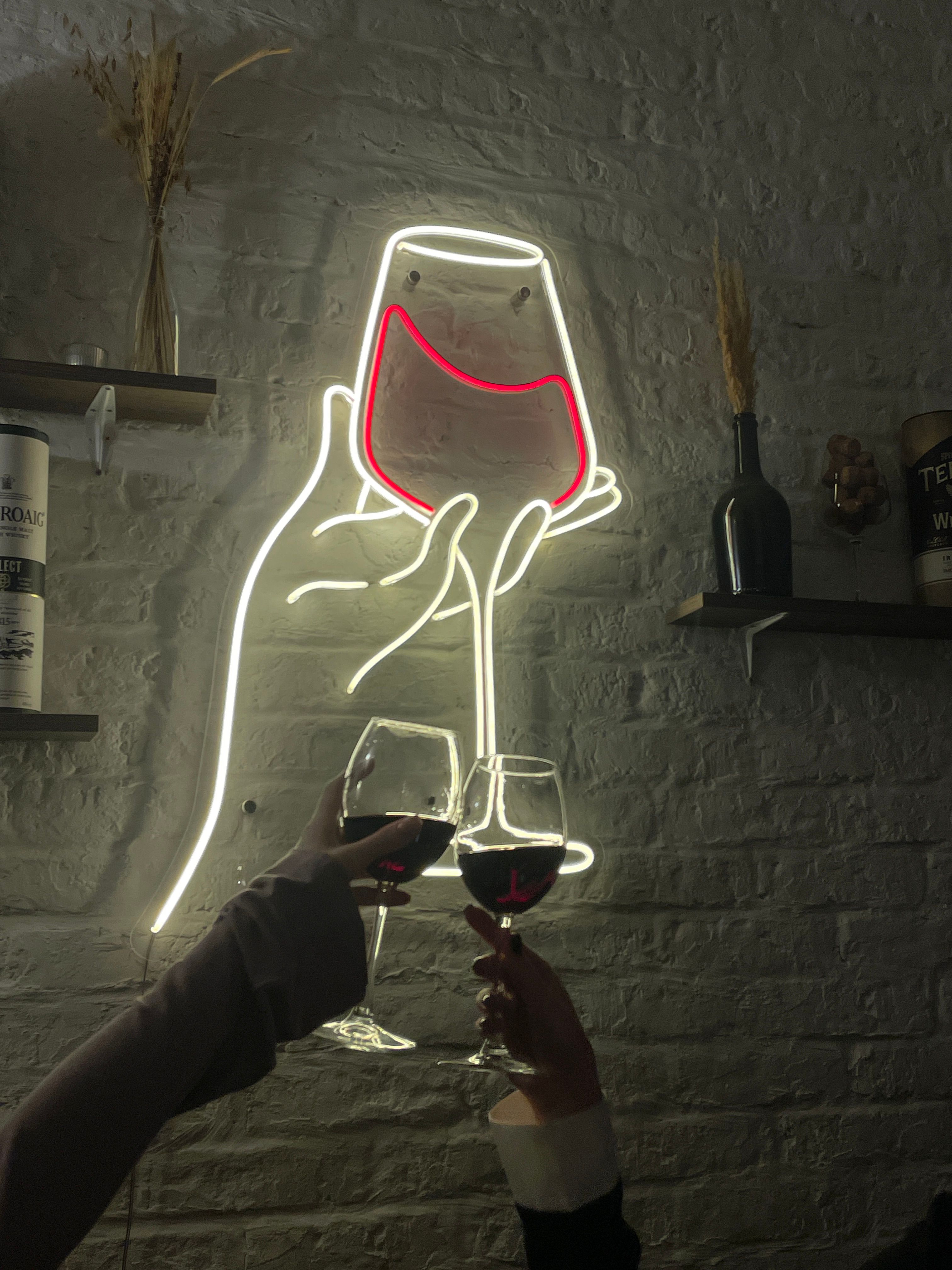 Festive Cheers with Neon Wine Art Background · Free Stock Photo