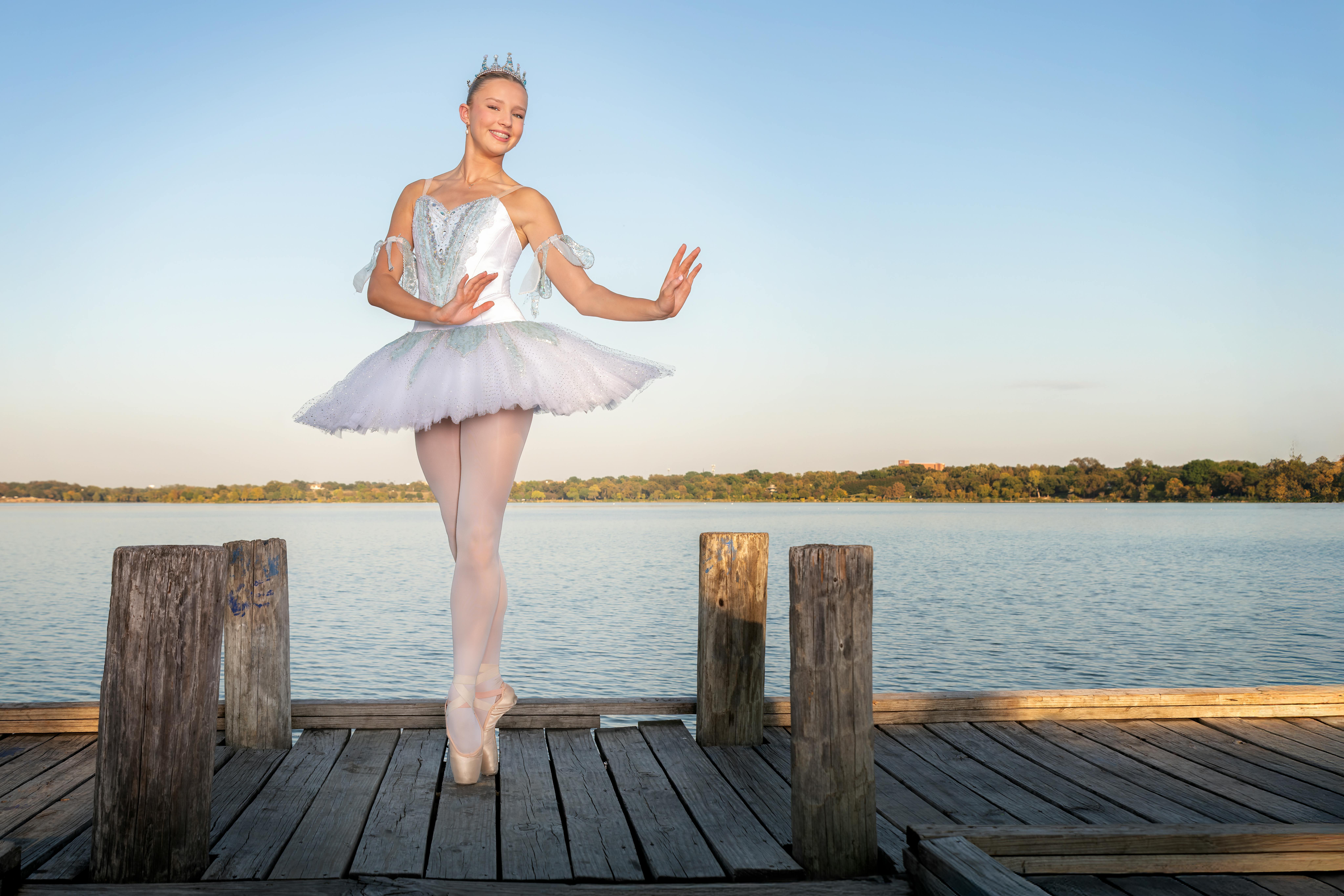 Ballet Dancer in Tutu Posing on Lakeside Dock · Free Stock Photo