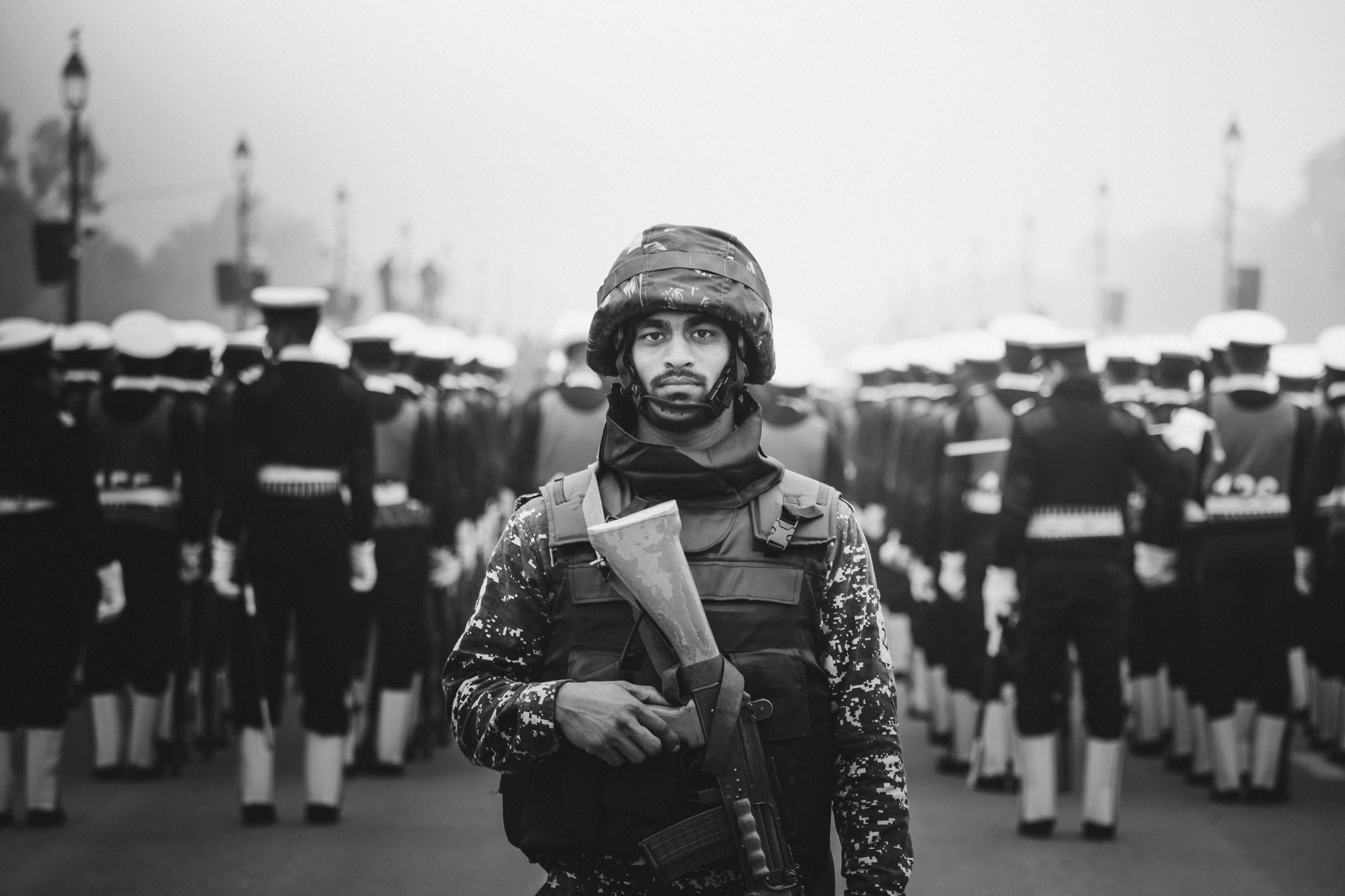 Soldier Leading Military Parade in Black and White · Free Stock Photo