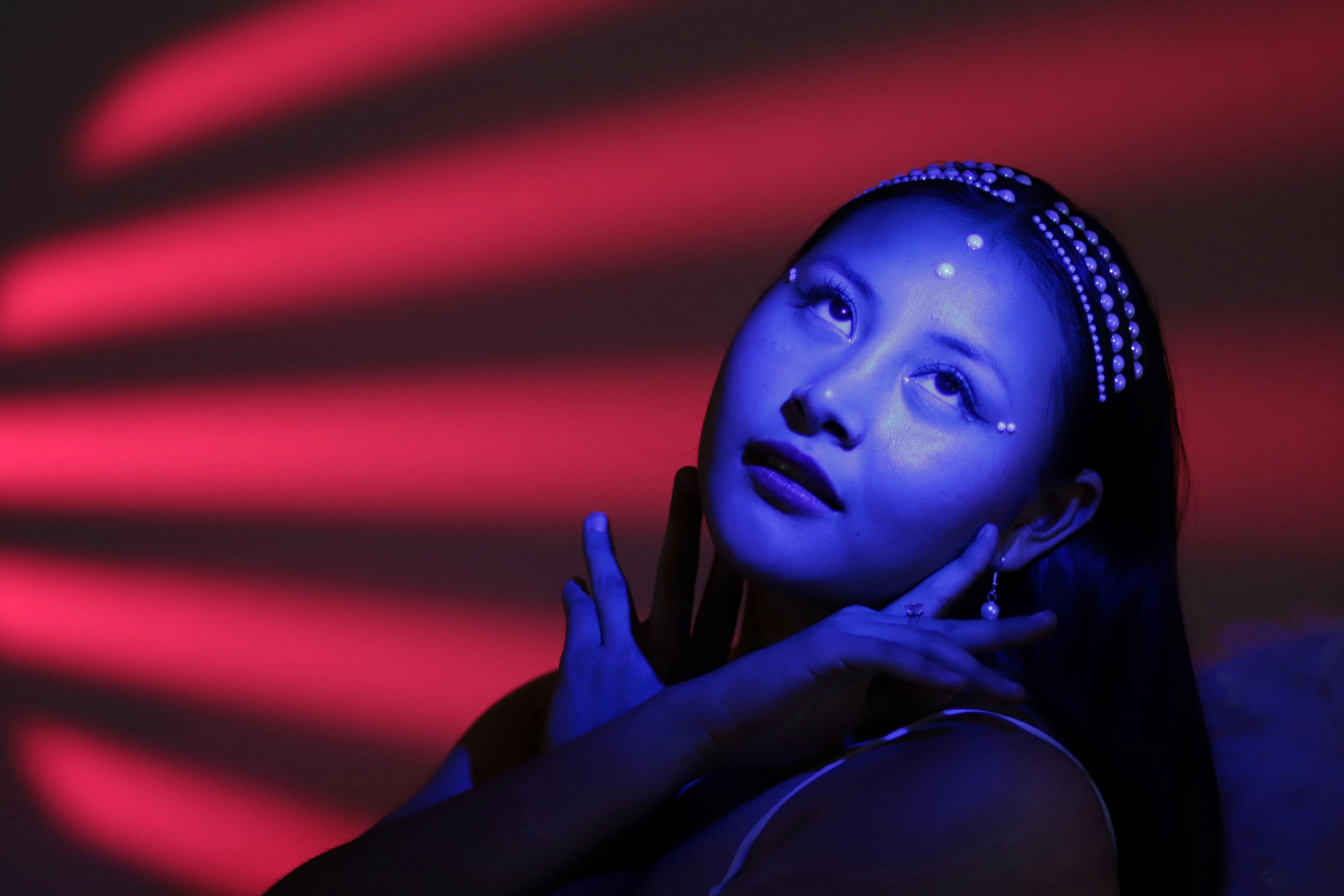 Blue and Red Light Portrait in Mexico City · Free Stock Photo