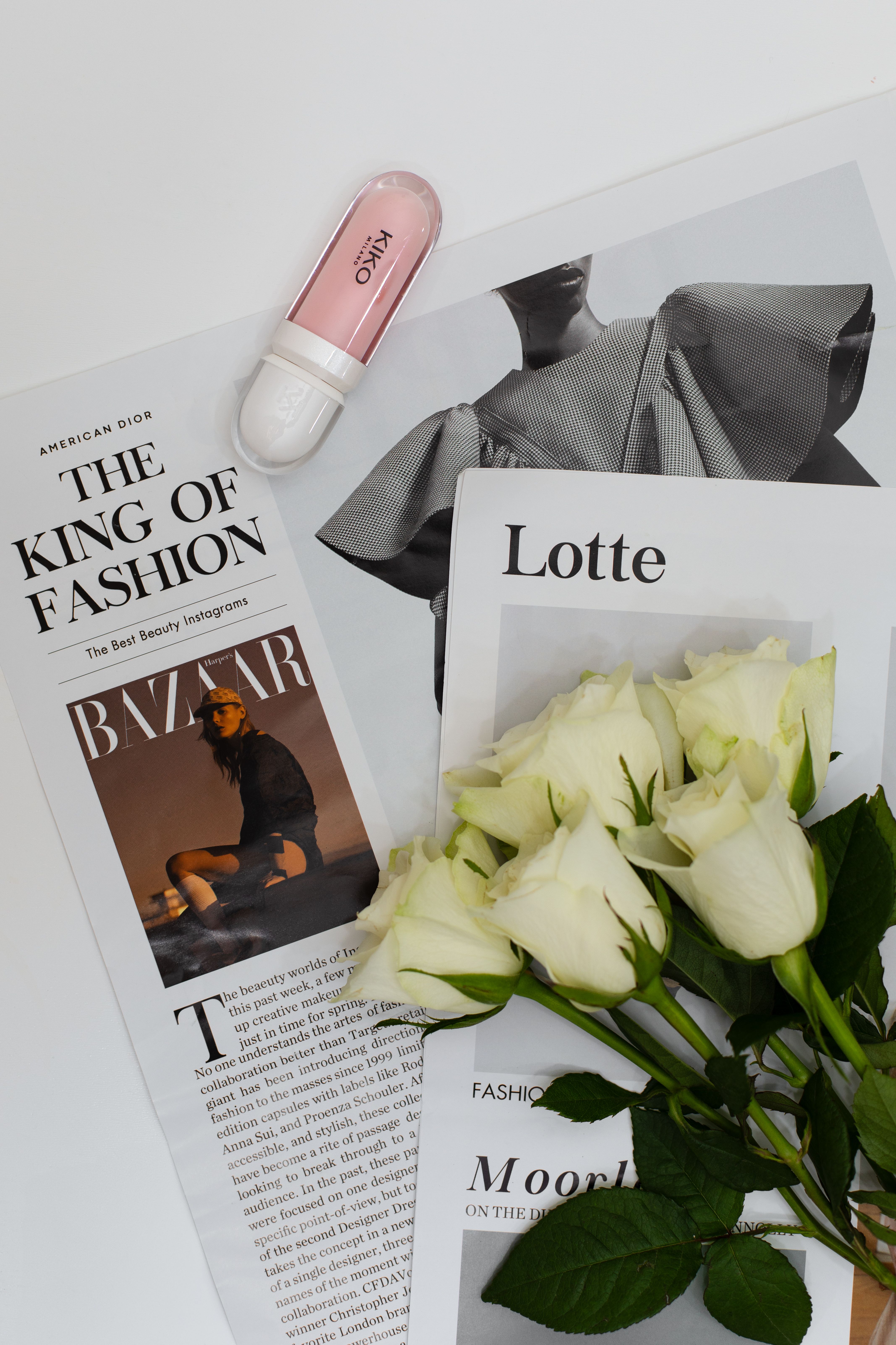 Elegant Fashion Magazine Flat Lay with Roses · Free Stock Photo