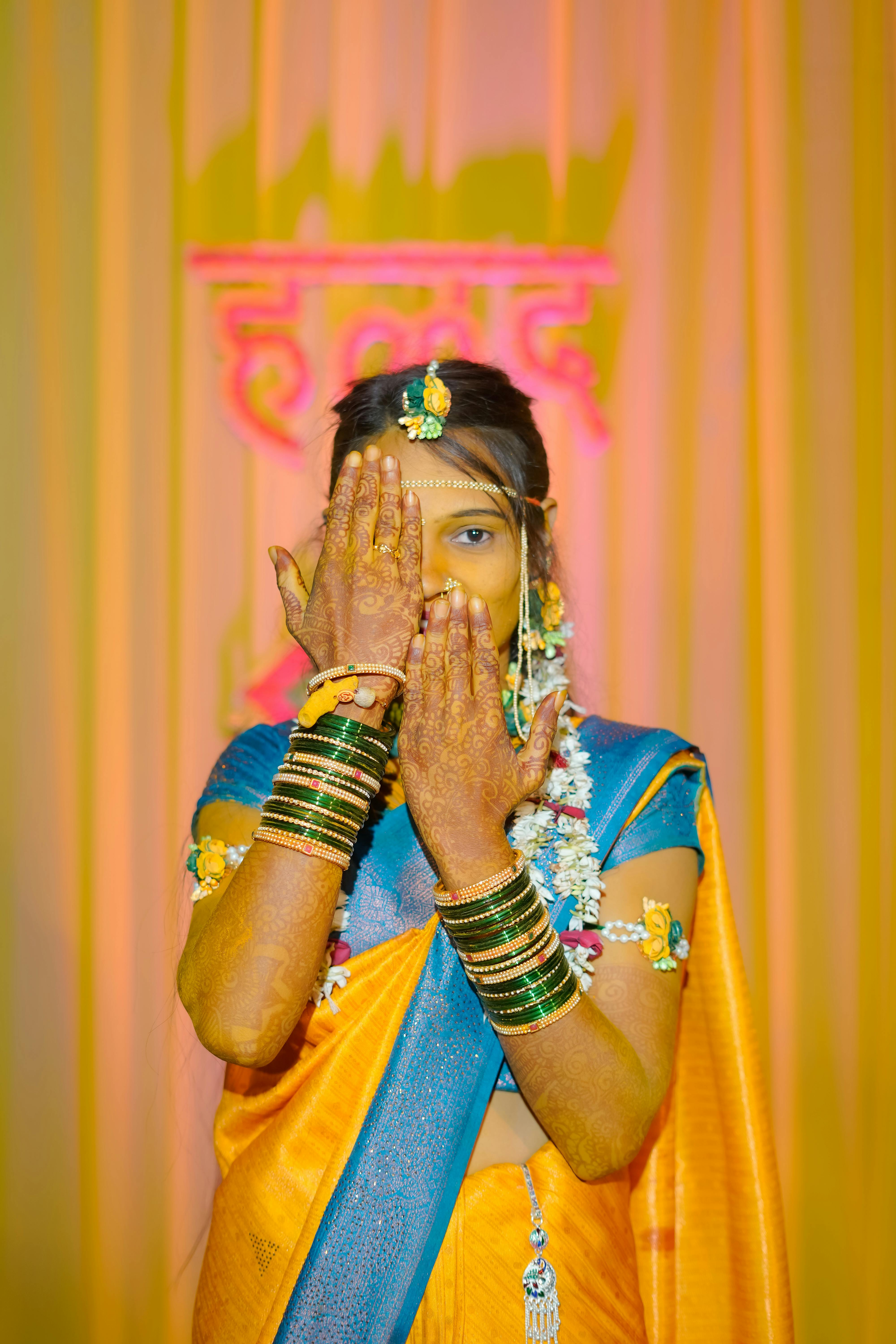 Traditional Indian Bride in Colorful Sari · Free Stock Photo