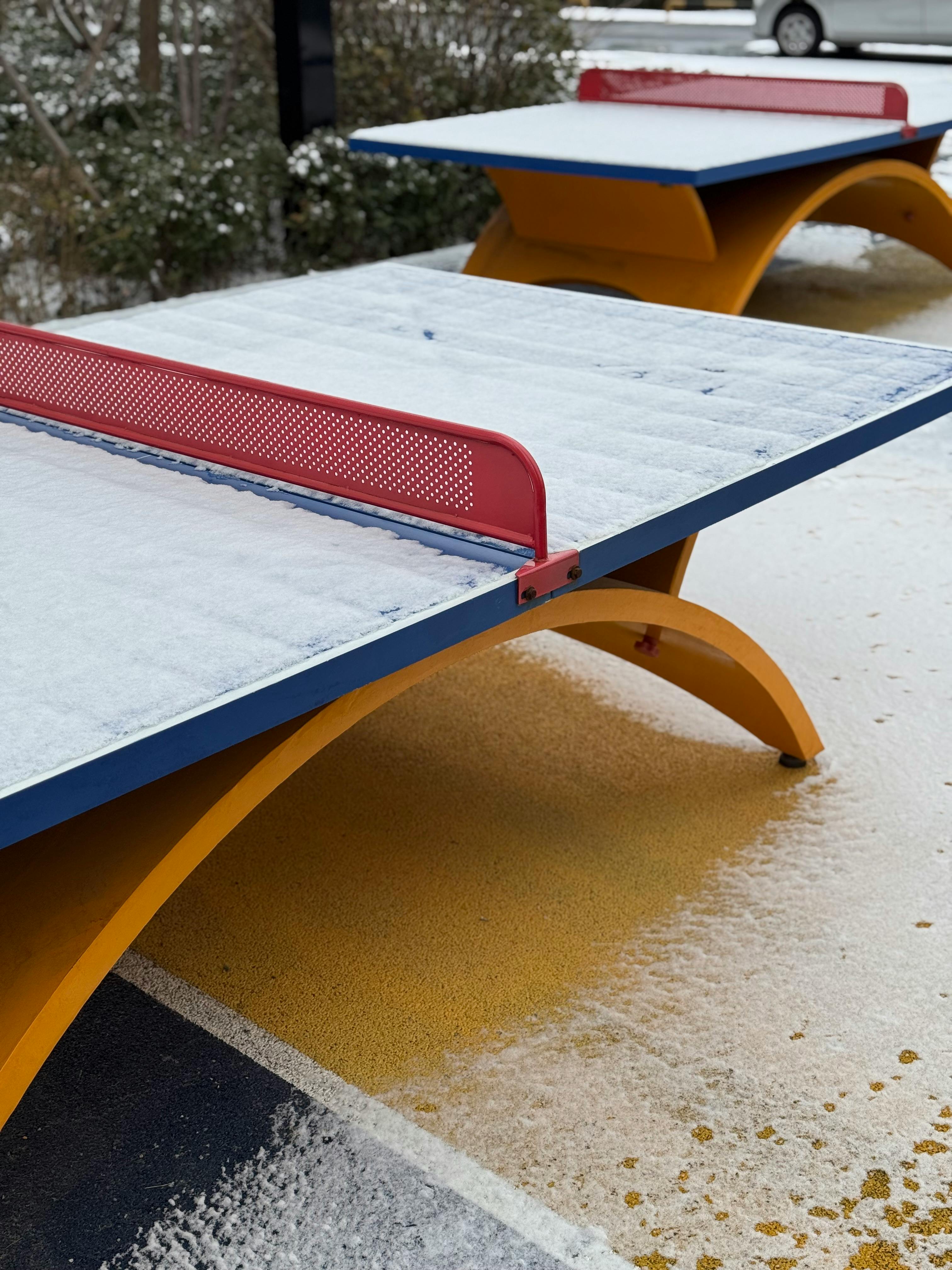 Snowy Ping Pong Tables in Winter Park · Free Stock Photo