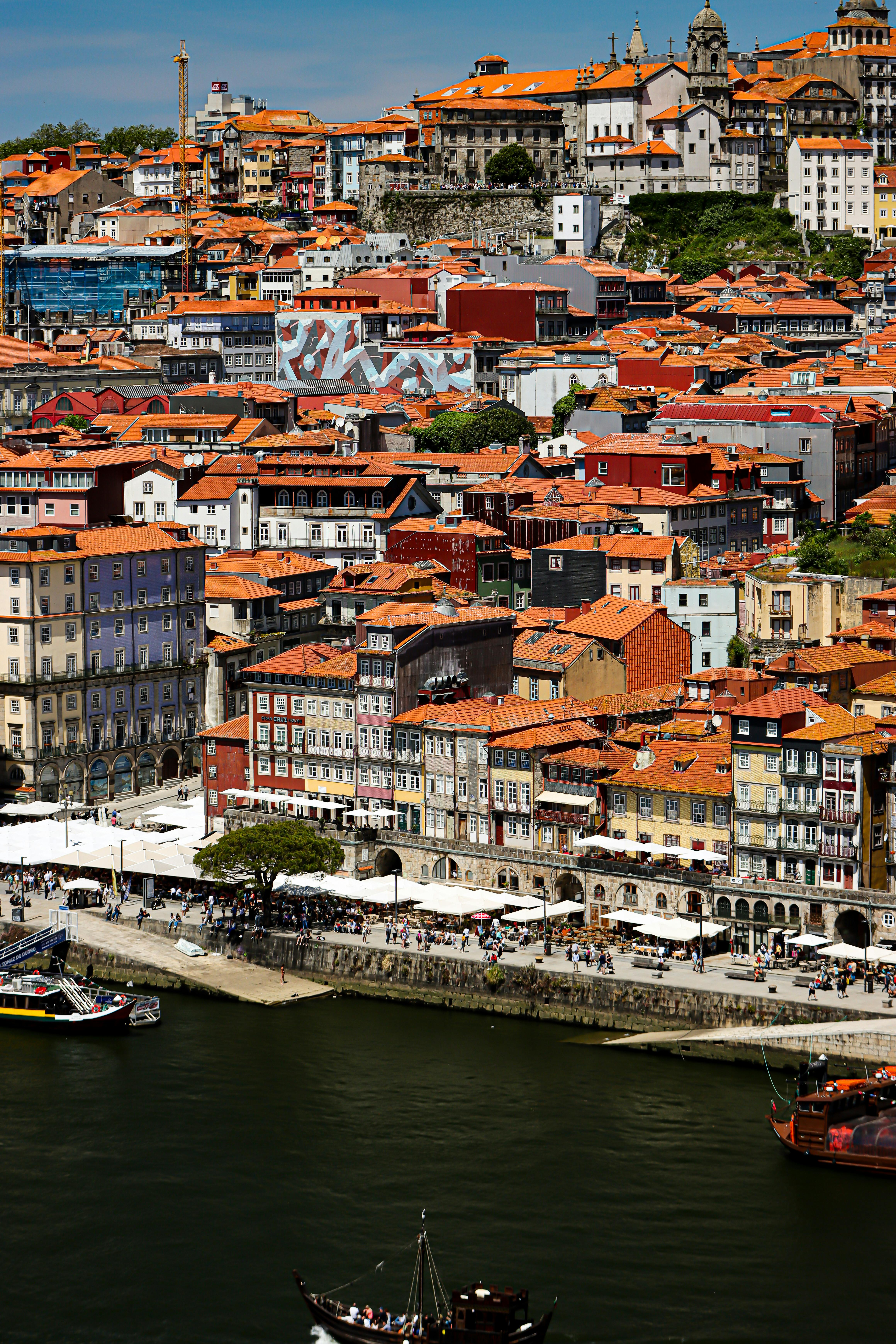Aerial View of Porto's Historic Riverside Buildings · Free Stock Photo