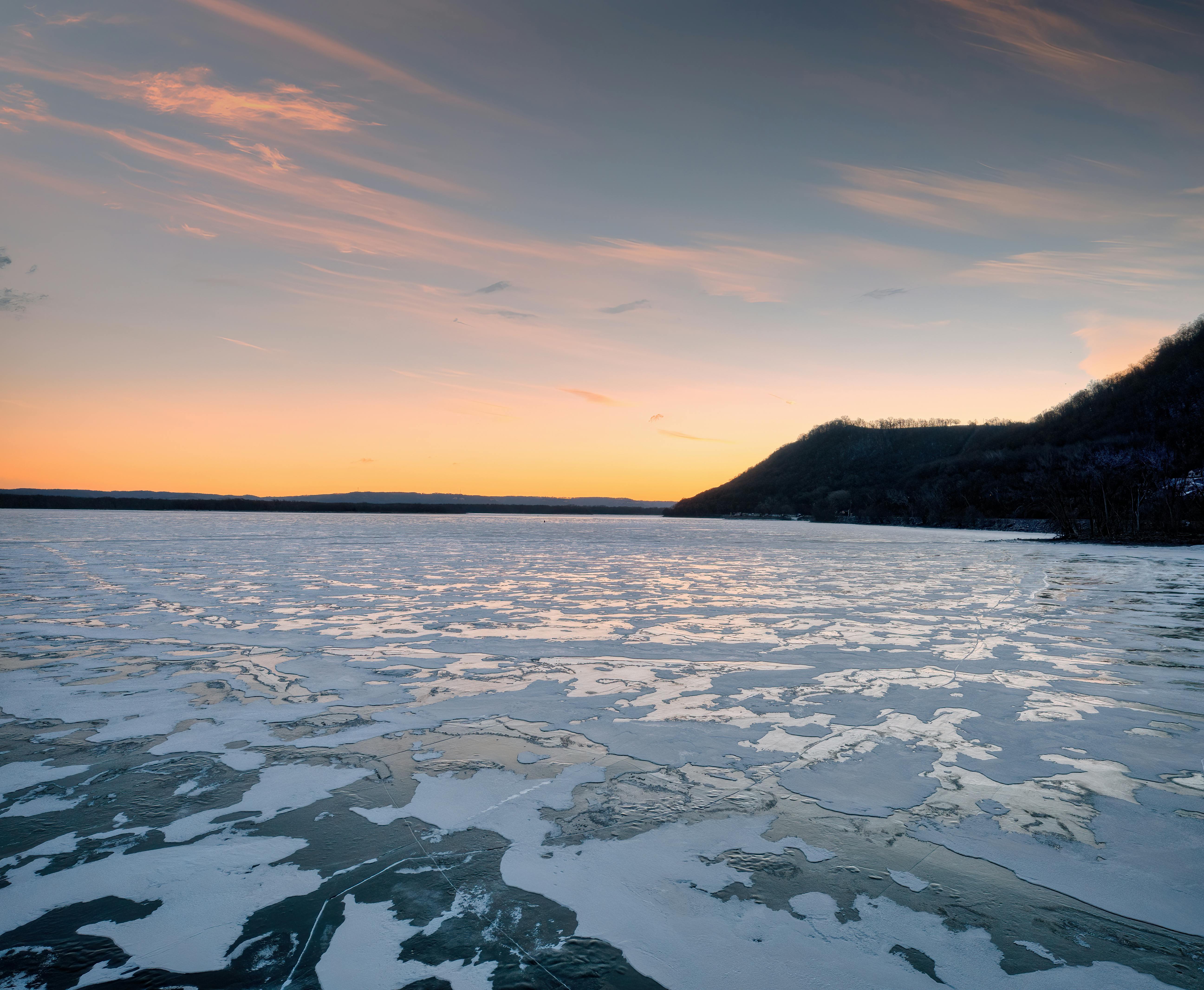 Sunset Over Frozen Lake in Camp Lacupolis · Free Stock Photo