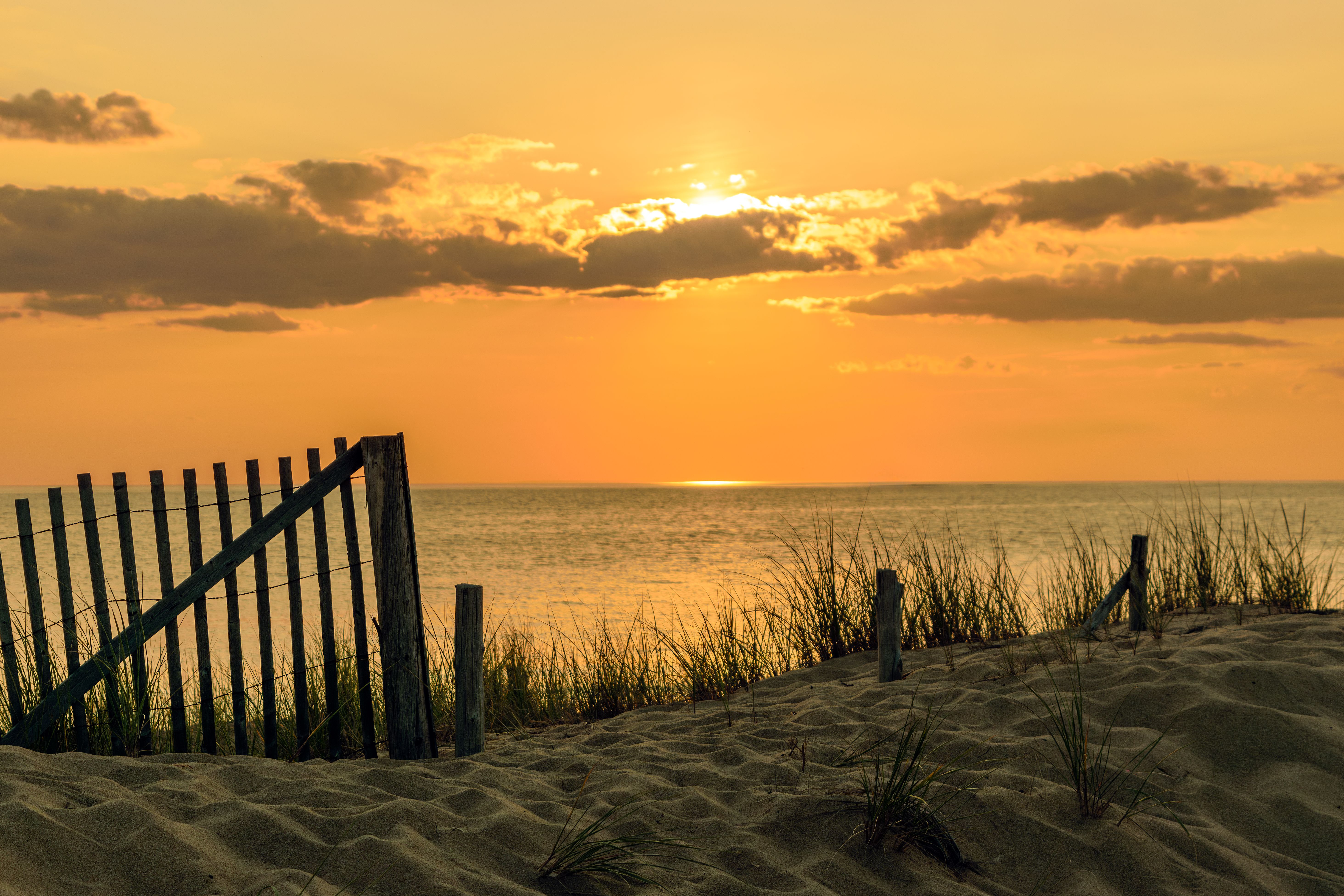 Serene Beach Sunset with Golden Sand and Waves · Free Stock Photo