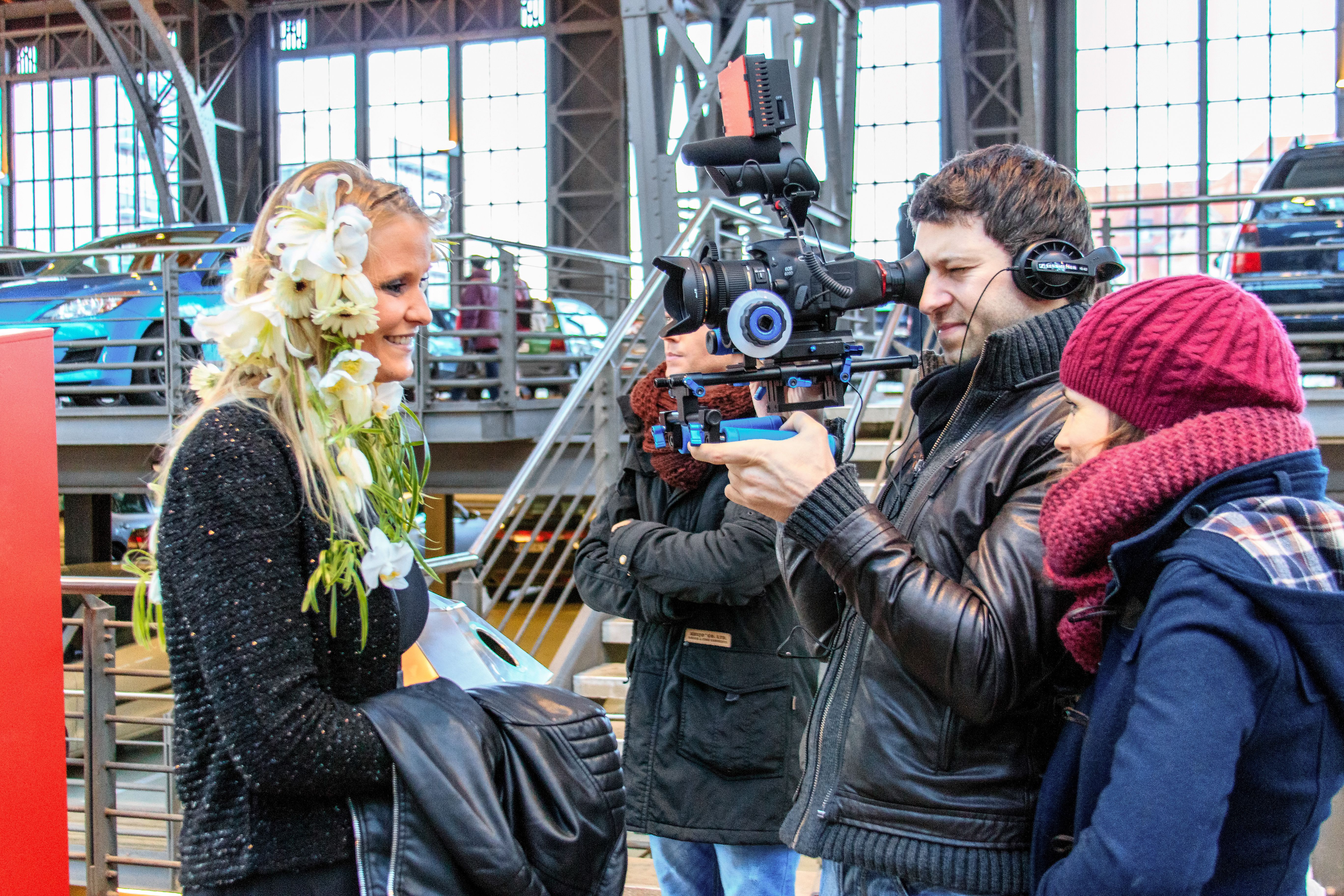 Behind the Scenes at Film Set with Crew and Actress · Free Stock Photo