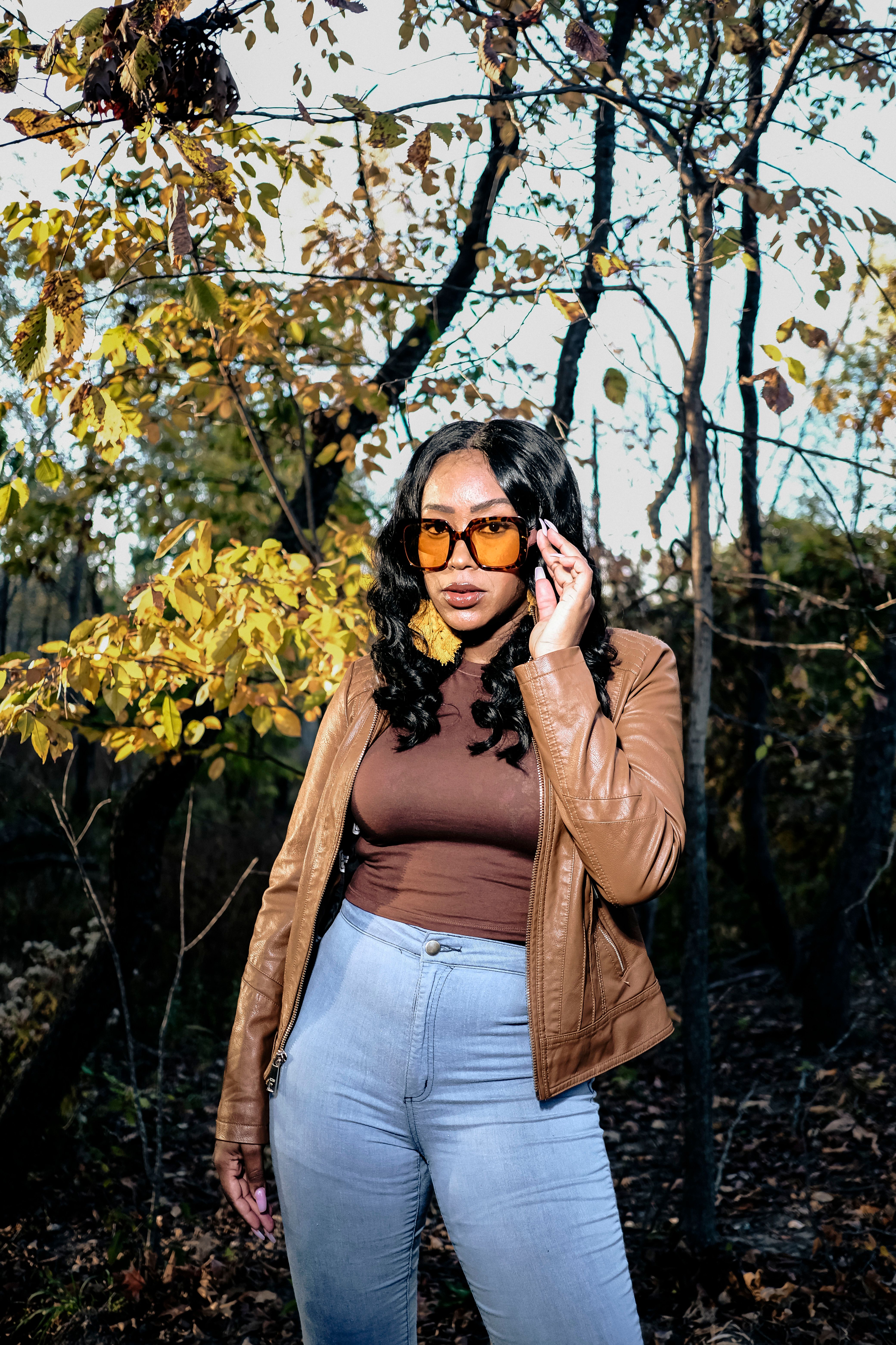 Fashionable Woman in Autumn Outfit in Forest · Free Stock Photo