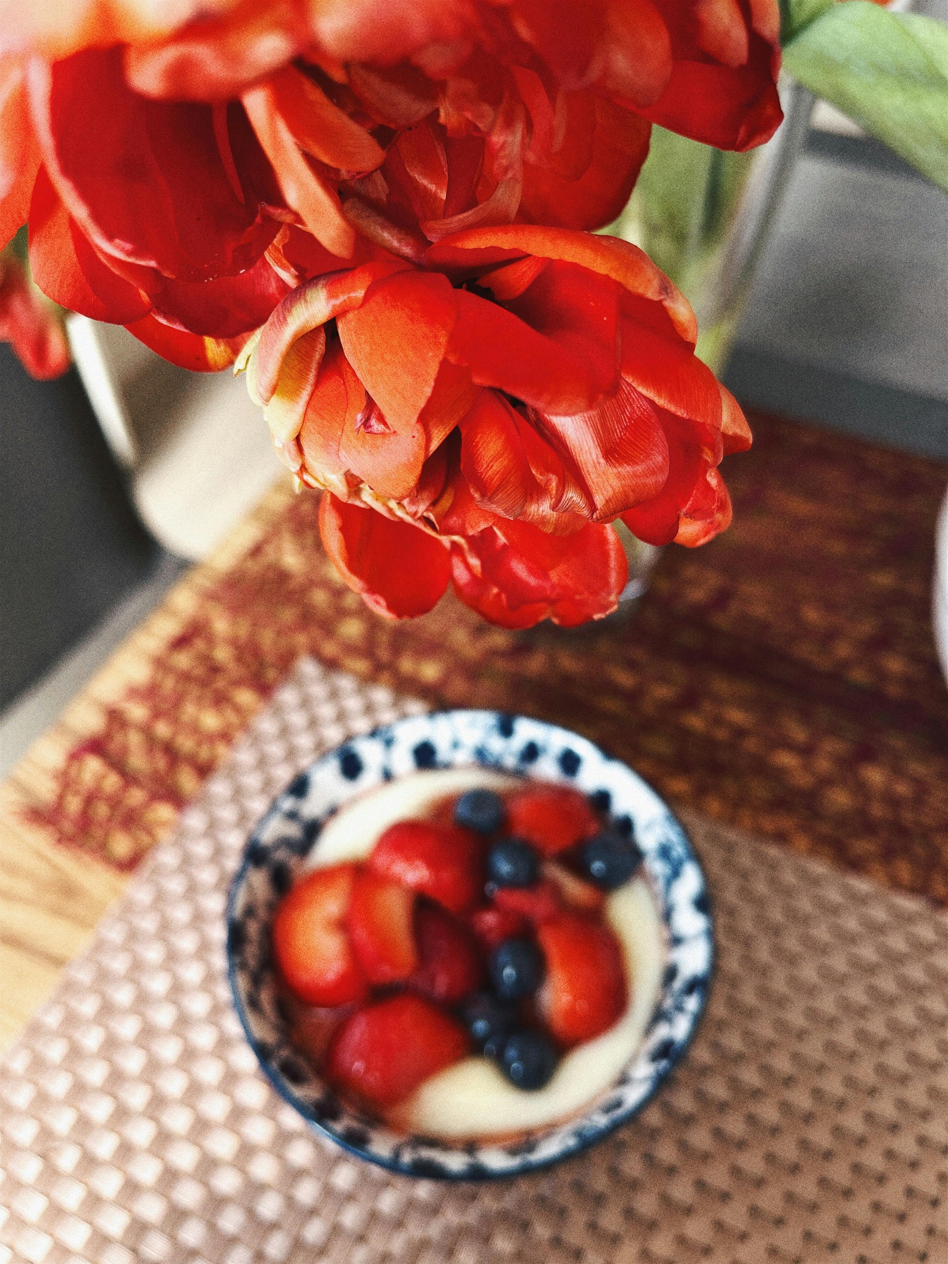 Red Tulips and Berry Dessert Still Life · Free Stock Photo