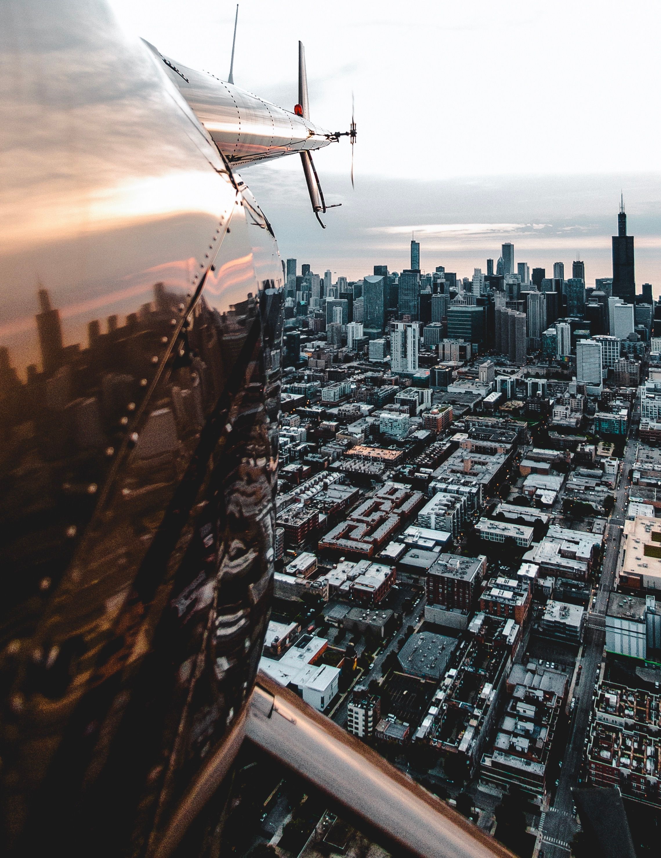 Aerial View of Chicago Skyline from Helicopter · Free Stock Photo