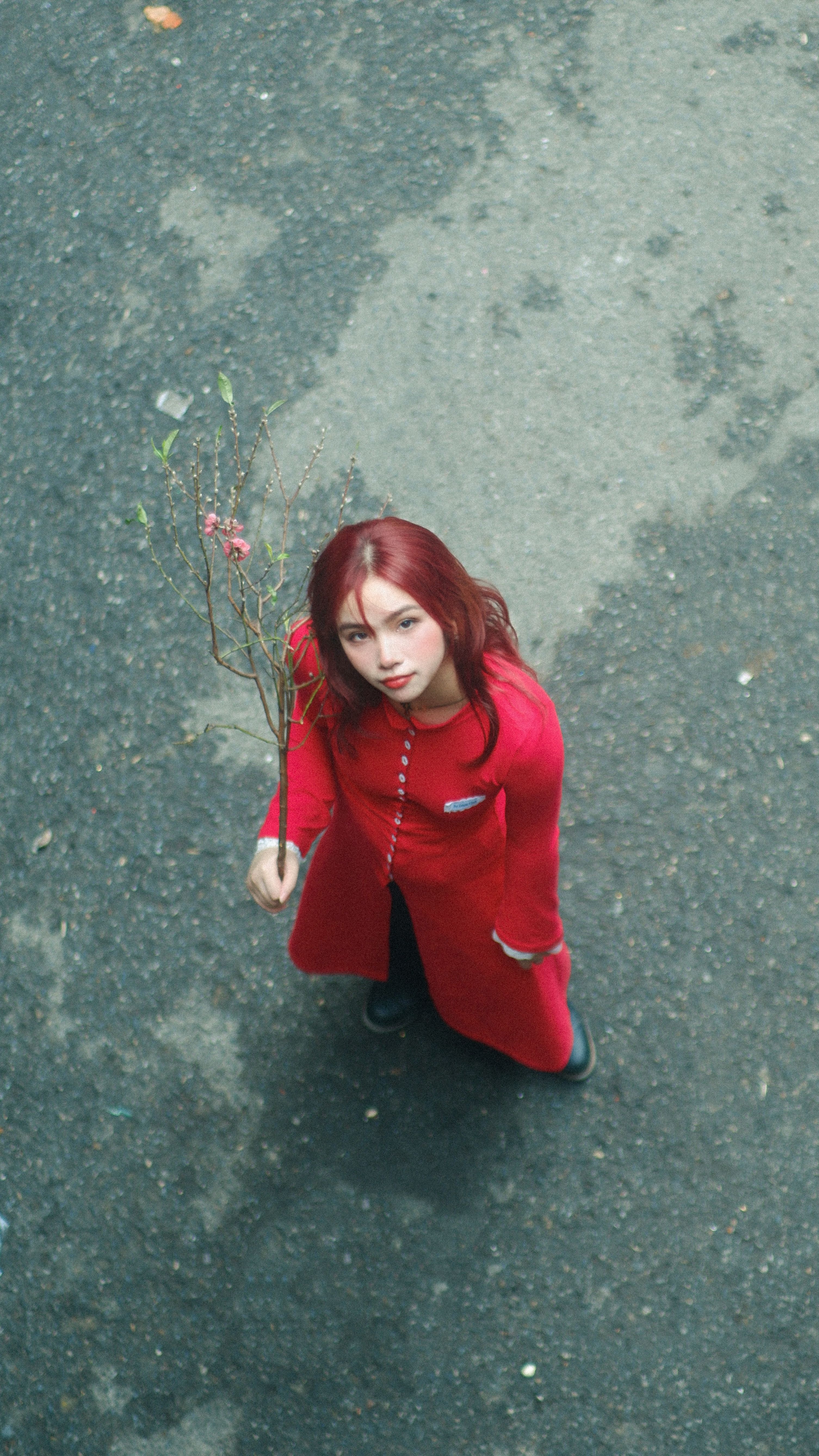 Aerial View of Woman in Red Dress Outdoors · Free Stock Photo