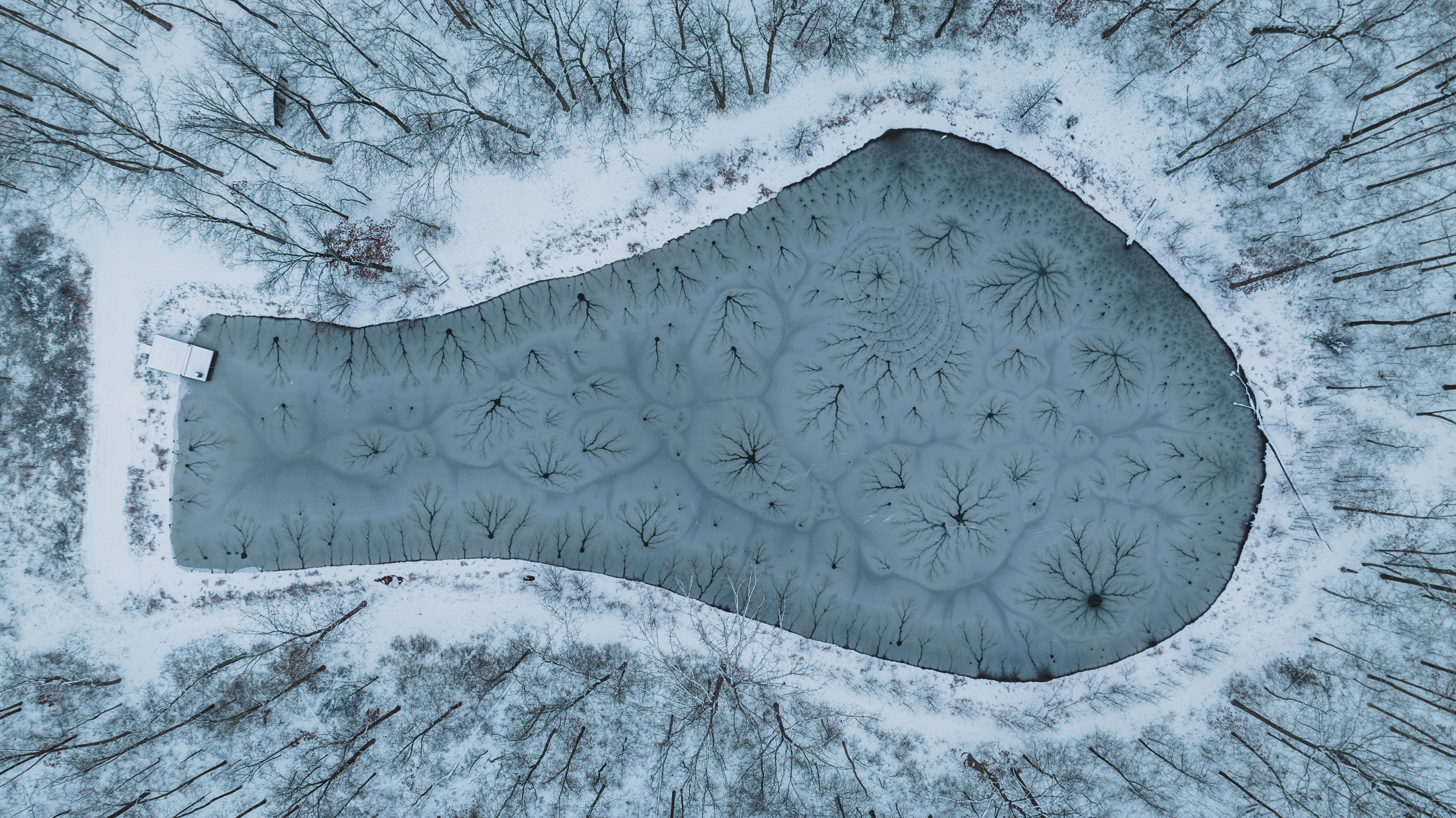 Aerial View of Frozen Lake in Winter Landscape · Free Stock Photo