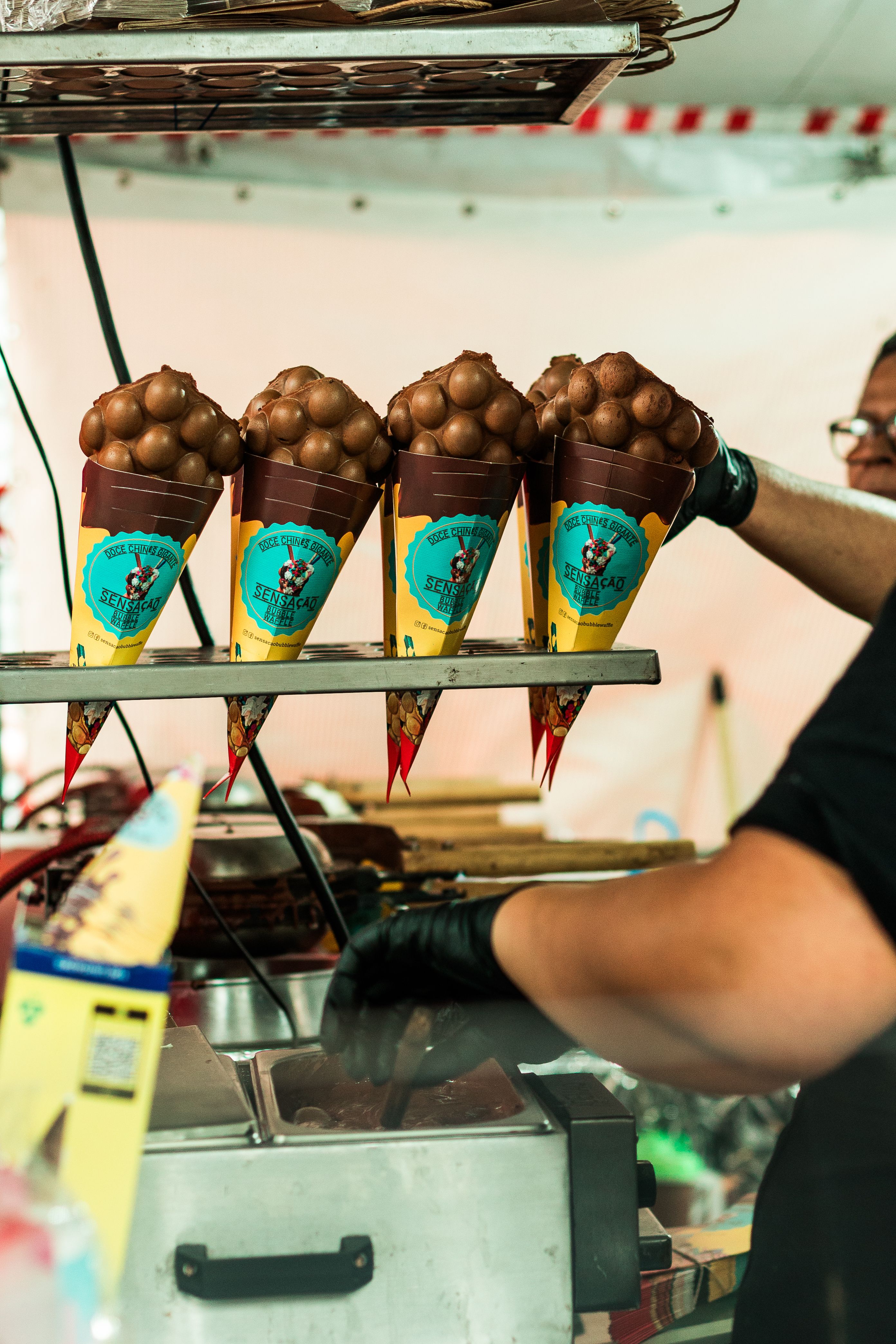 Delicious Chocolate Bubble Waffles in Food Truck · Free Stock Photo
