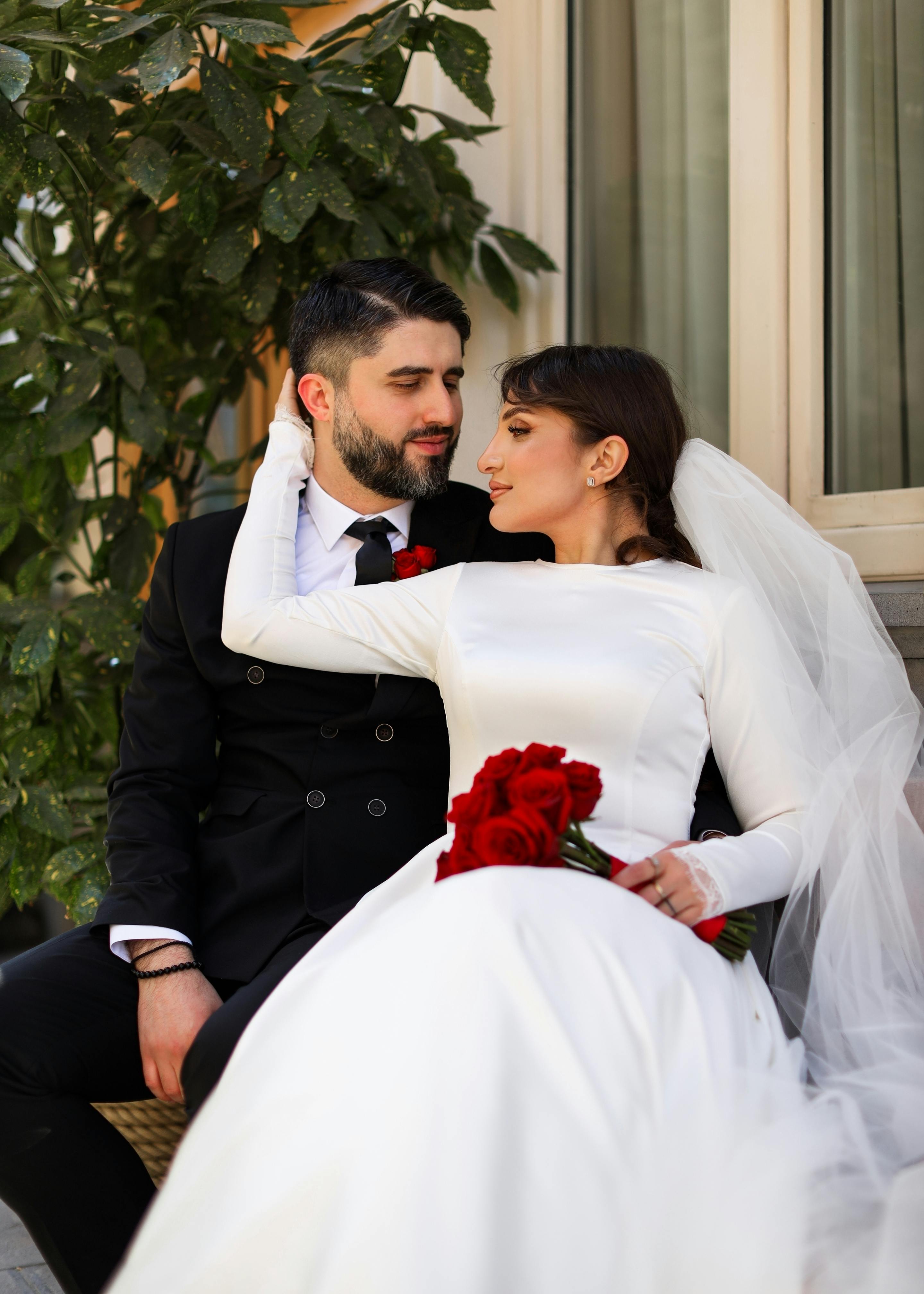 Elegant Outdoor Wedding Portrait of Bride and Groom · Free Stock Photo