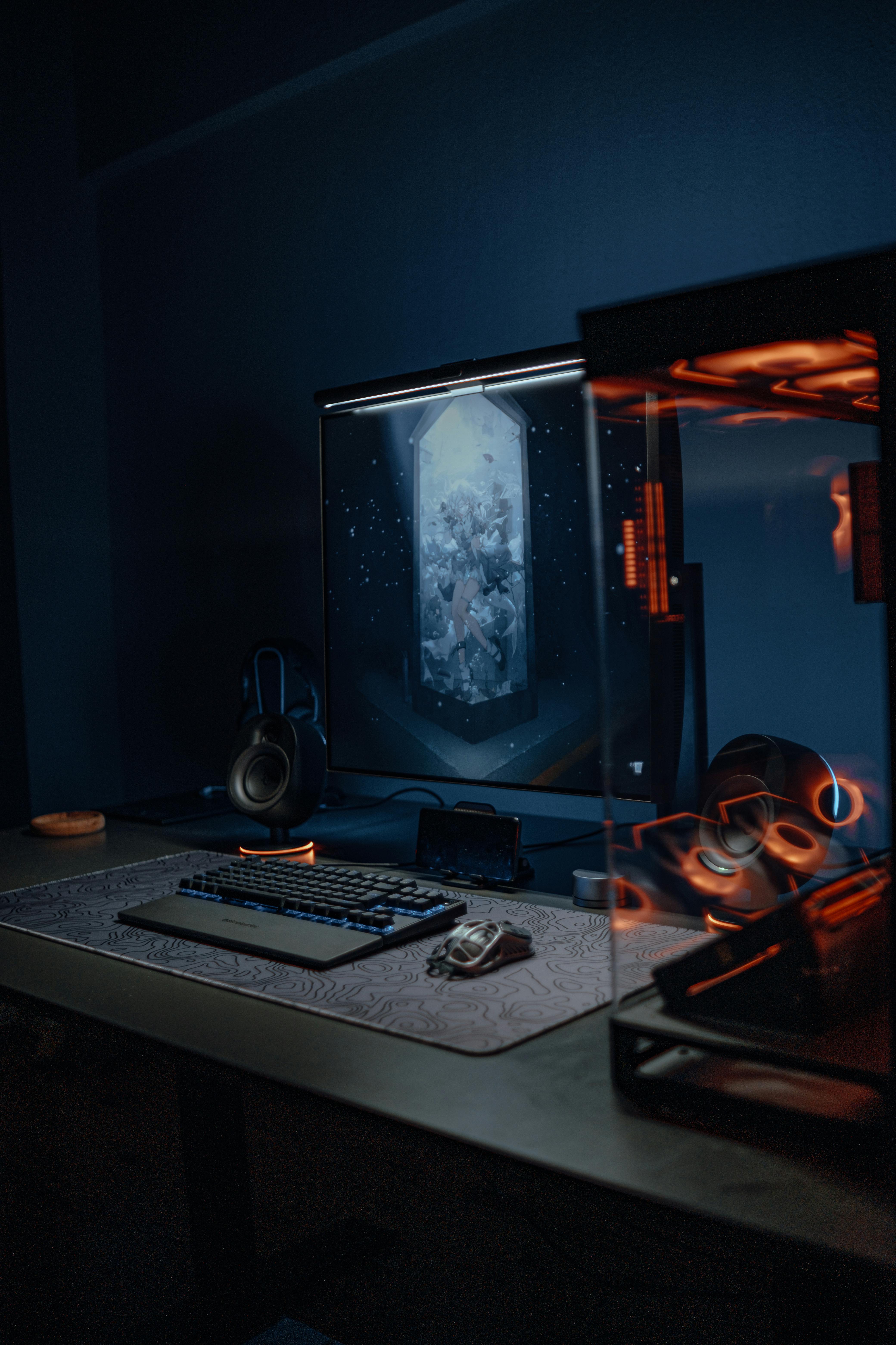 Modern Gaming Setup with RGB Lights in Dark Room · Free Stock Photo