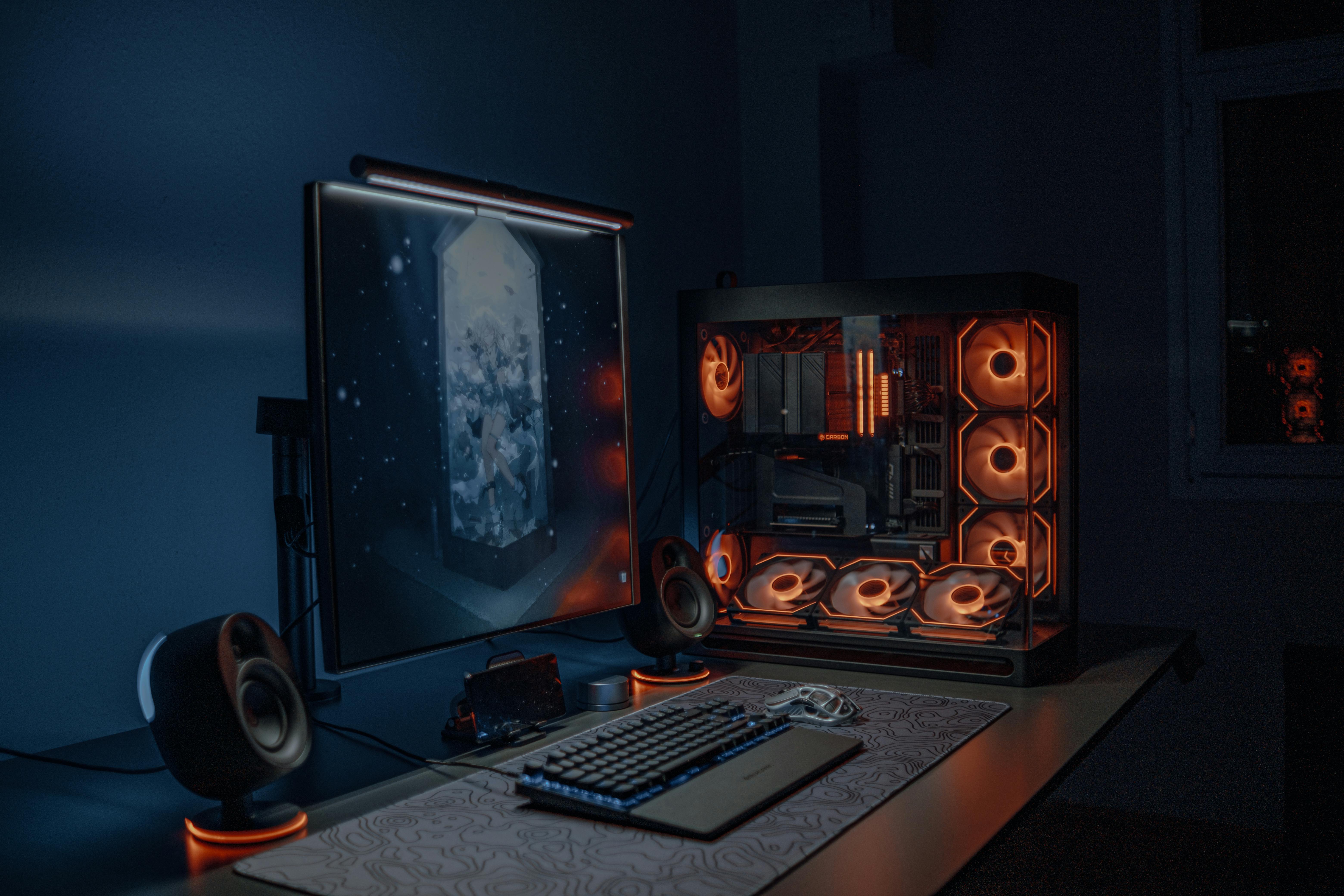 Modern Gaming PC Setup with LED Lights · Free Stock Photo