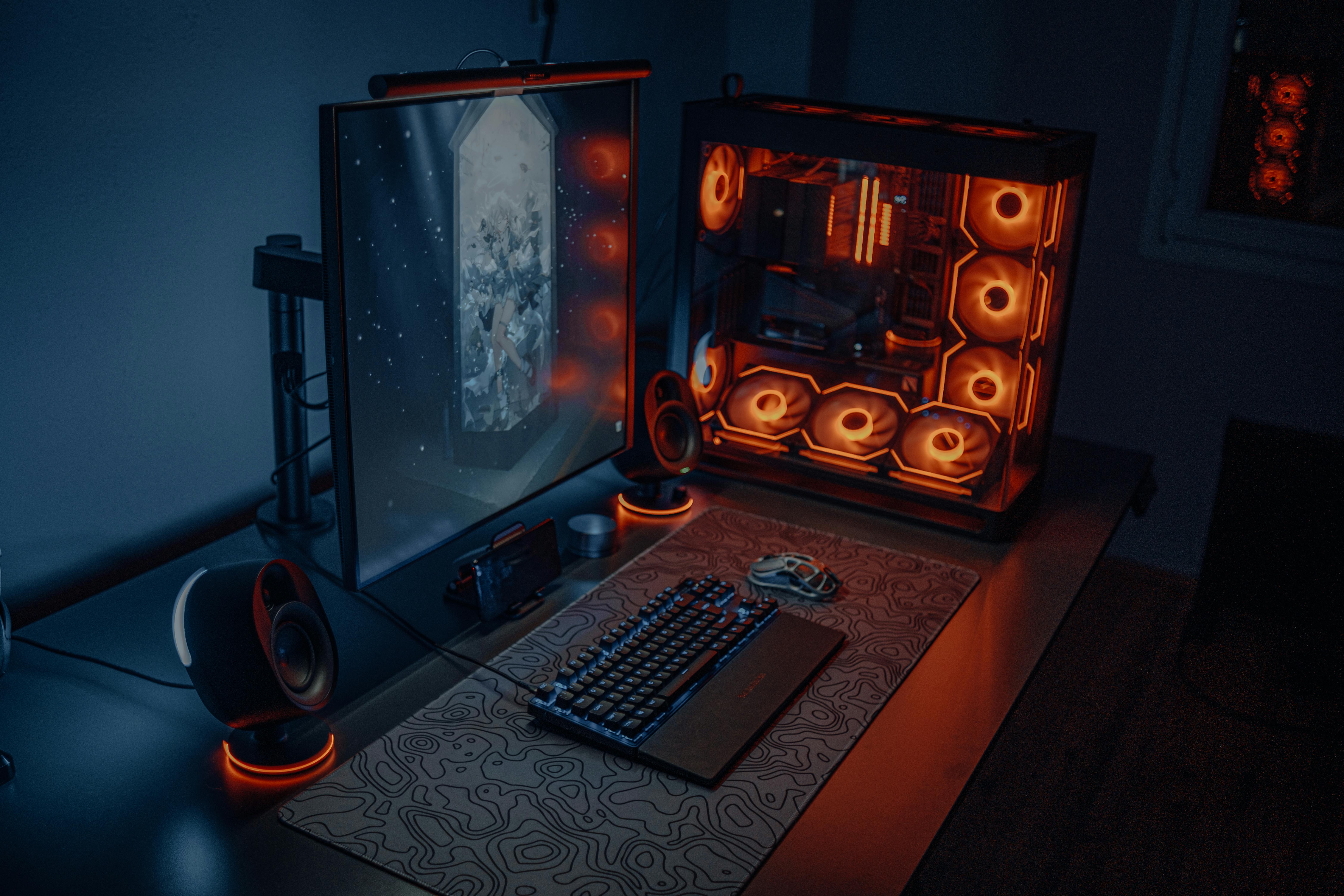 Modern Gaming Desk Setup with RGB Lighting · Free Stock Photo