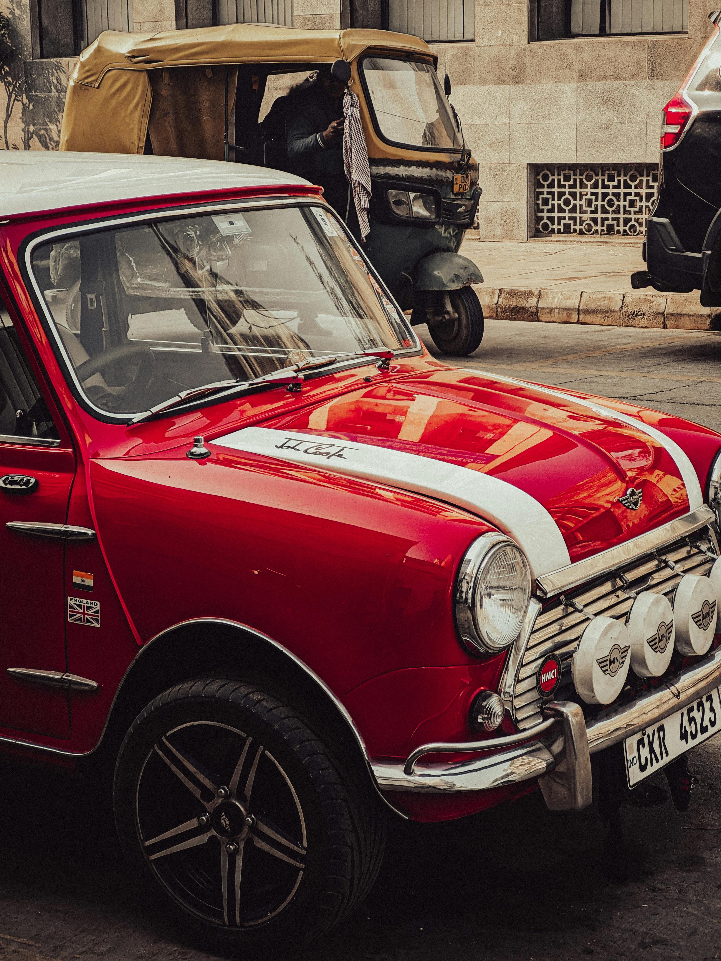 Vintage Red Mini Cooper on Urban Street · Free Stock Photo