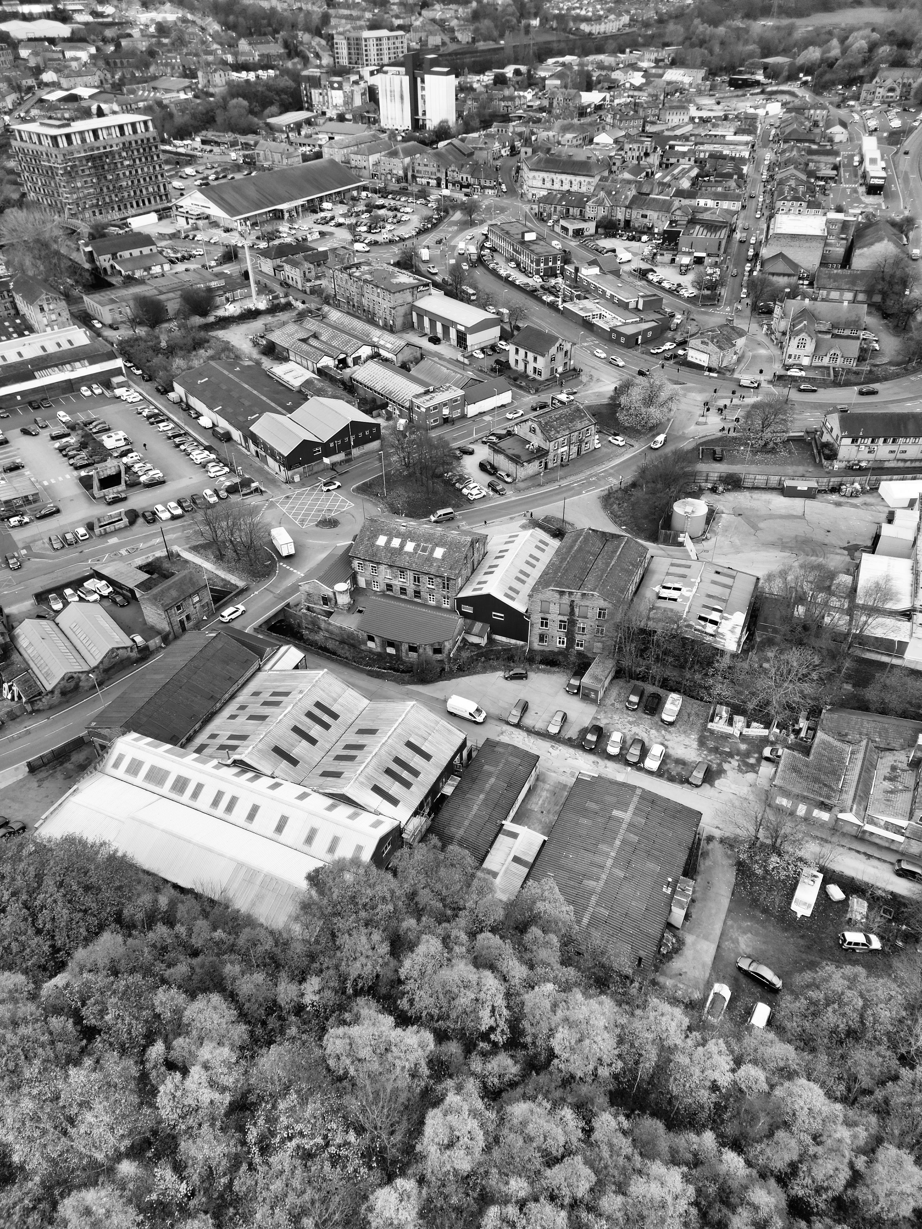 Aerial View of Shipley in Black and White · Free Stock Photo